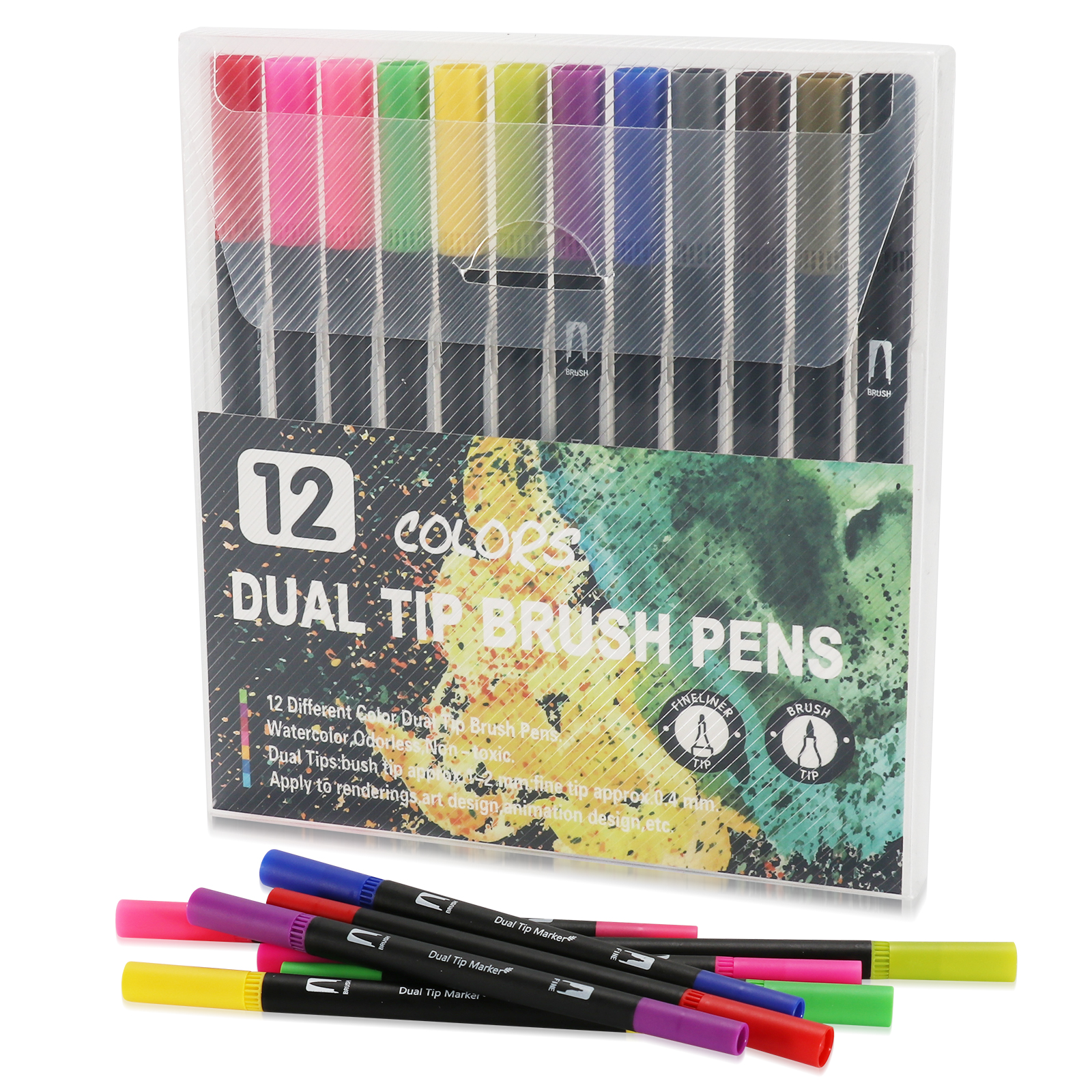 12/48/72/132 Colors Watercolor Art Markers Brush Pen Dual Tip Fineliner ...