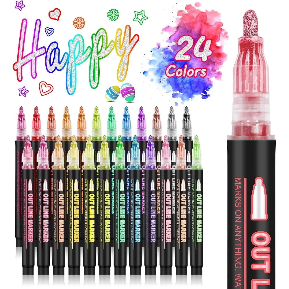 12-48 Colors Double Line Outline Metallic Highlighter Pens – Magic ...