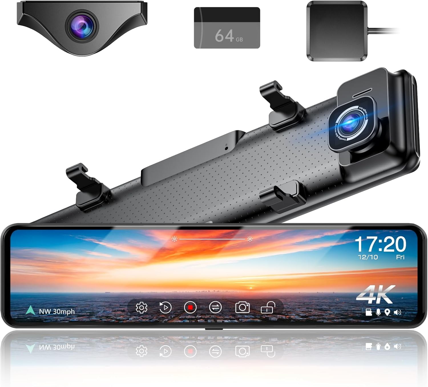 12" 4K UHD Mirror Dash Cam Front and Rear with Zoom Backup Camera ...