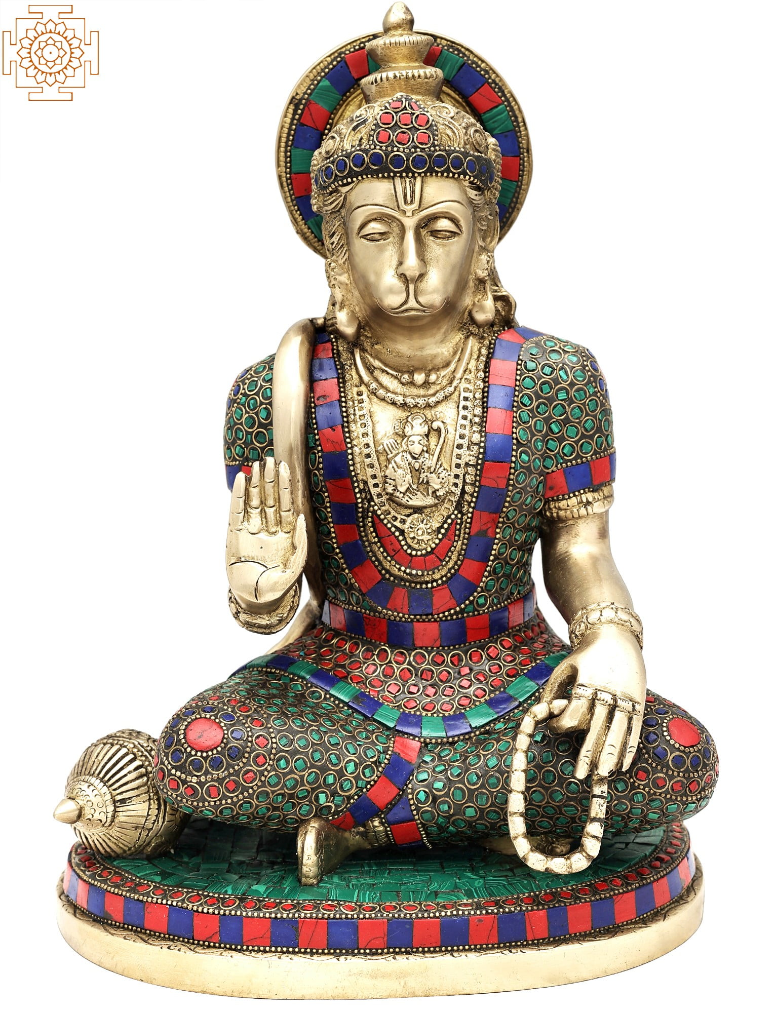 12.5" Beautiful Stone Inlayed Hanuman with Lord Rama Residing in His ...