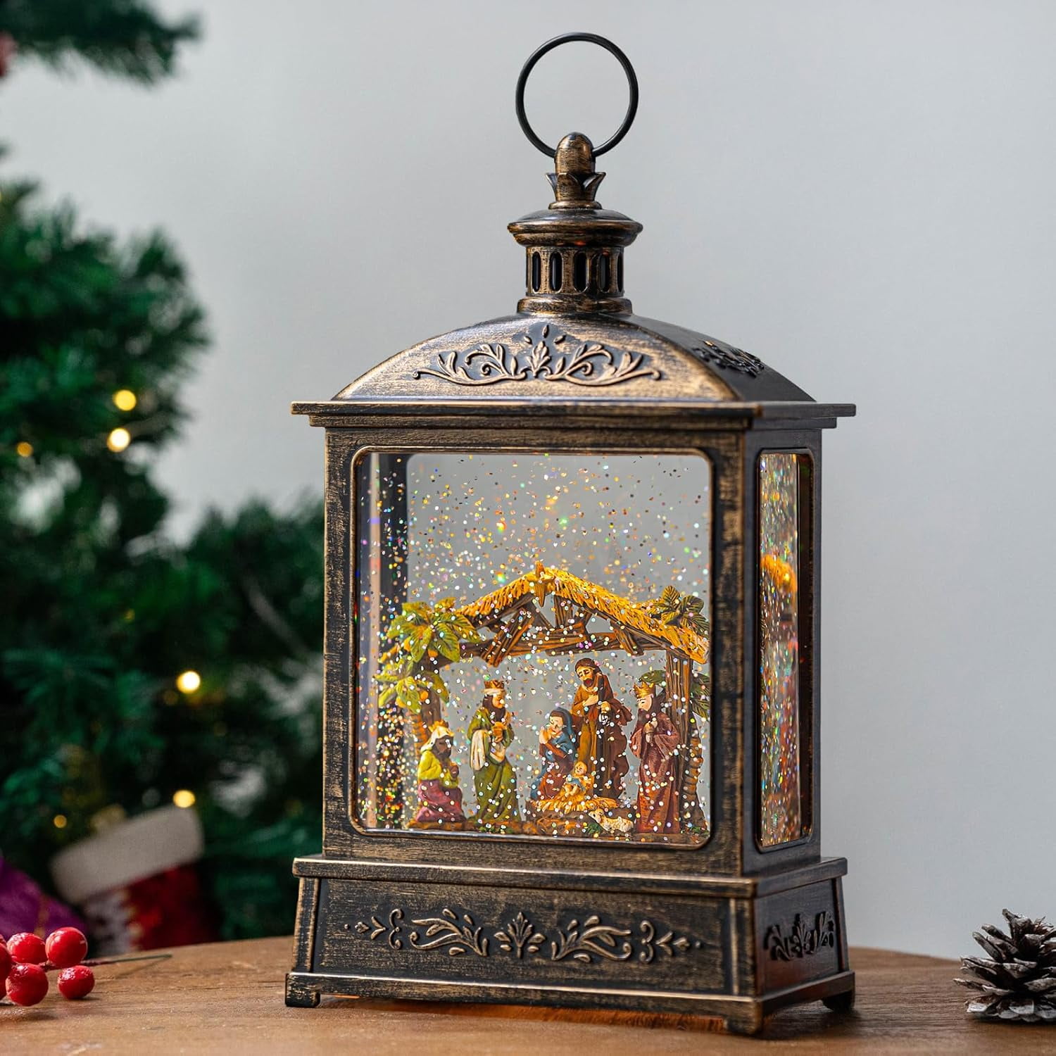12.5'' Christmas Snow Globe Lighted Manger Nativity Scene, Musical ...
