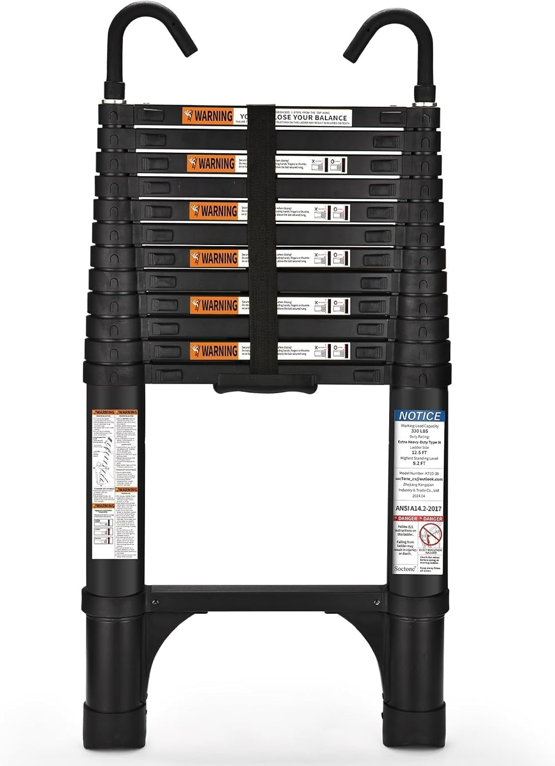 12.5 FT Aluminum Lightweight Extension Ladder with 2 Triangle ...