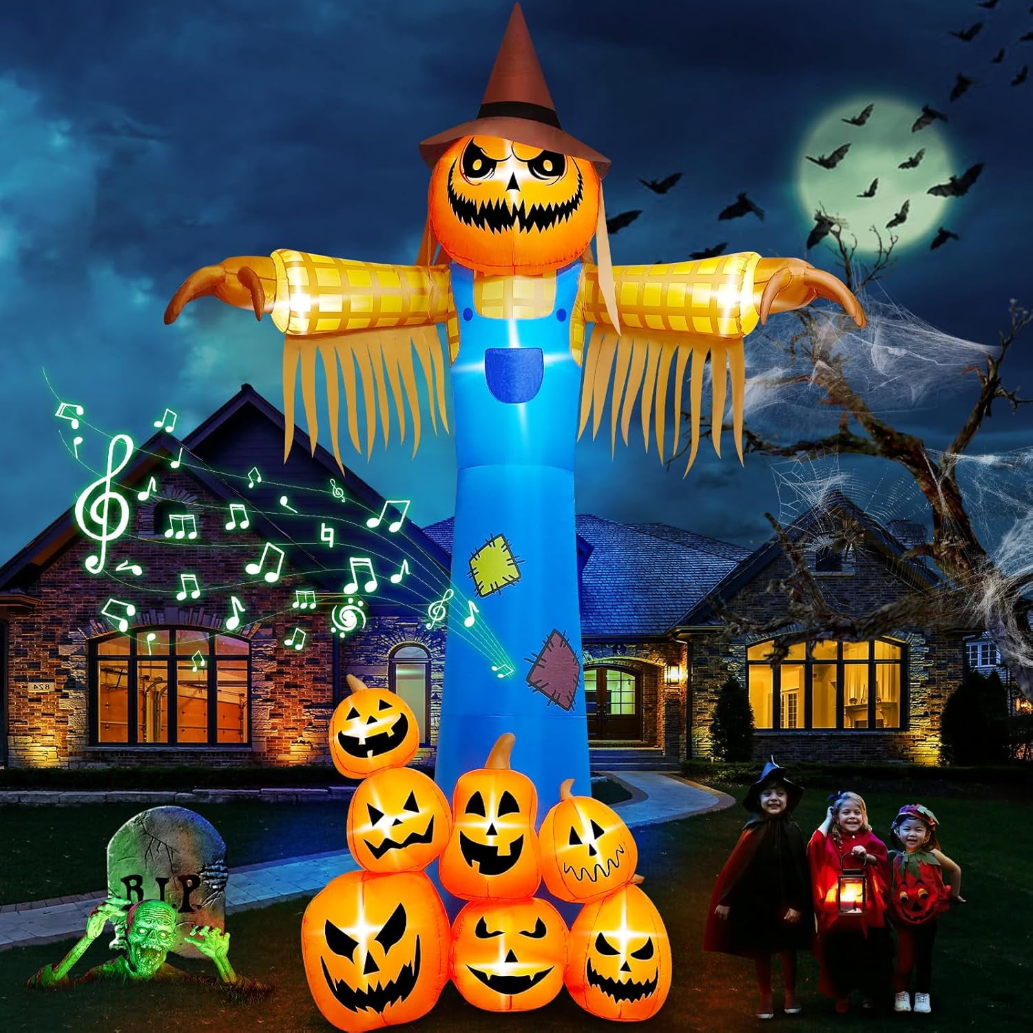 12.5 FT Halloween Inflatables with Music, Kalolary Giant Pumpkin ...