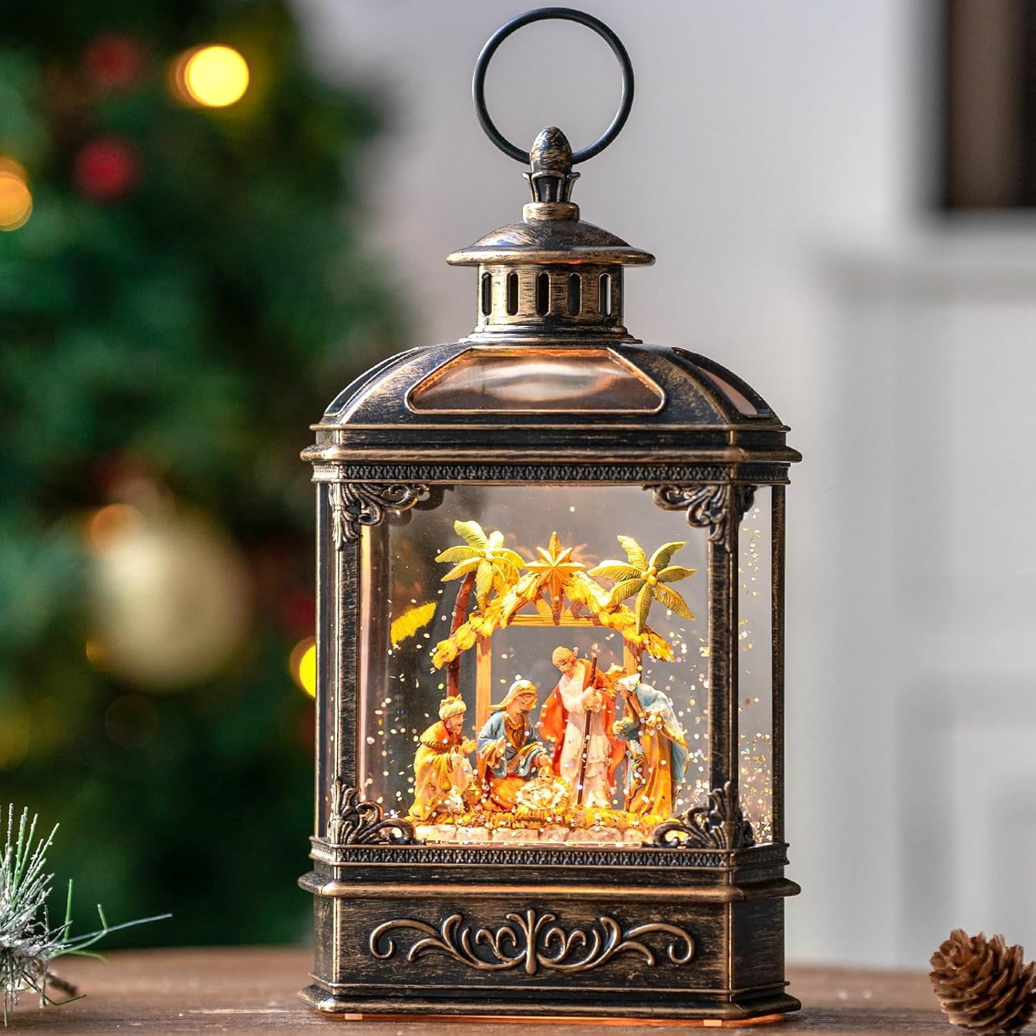 12.5'' Fall Snow Globe Lantern - Thanksgiving Glittering Lighted ...