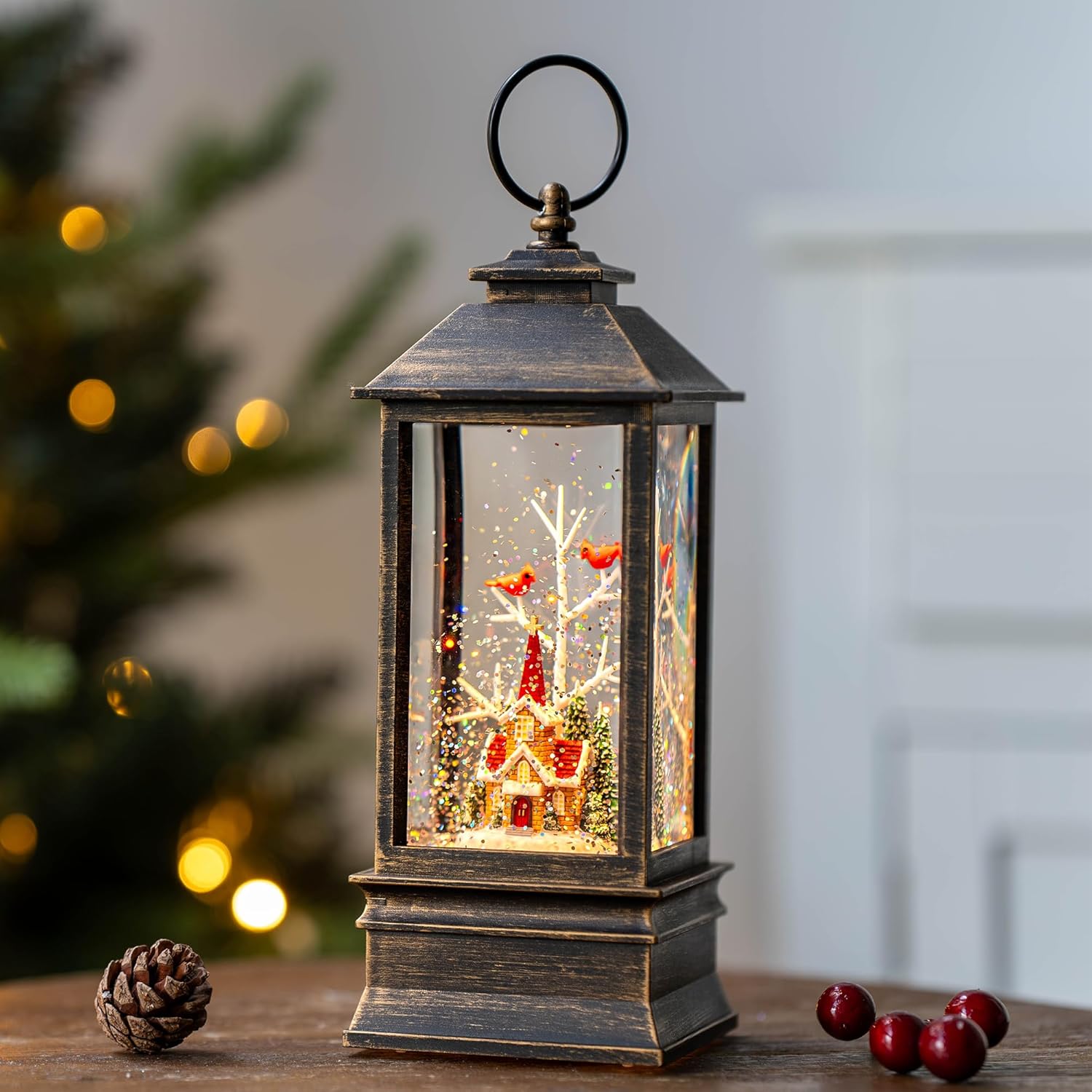 12.5'' Fall Snow Globe Lantern - Thanksgiving Glittering Lighted ...