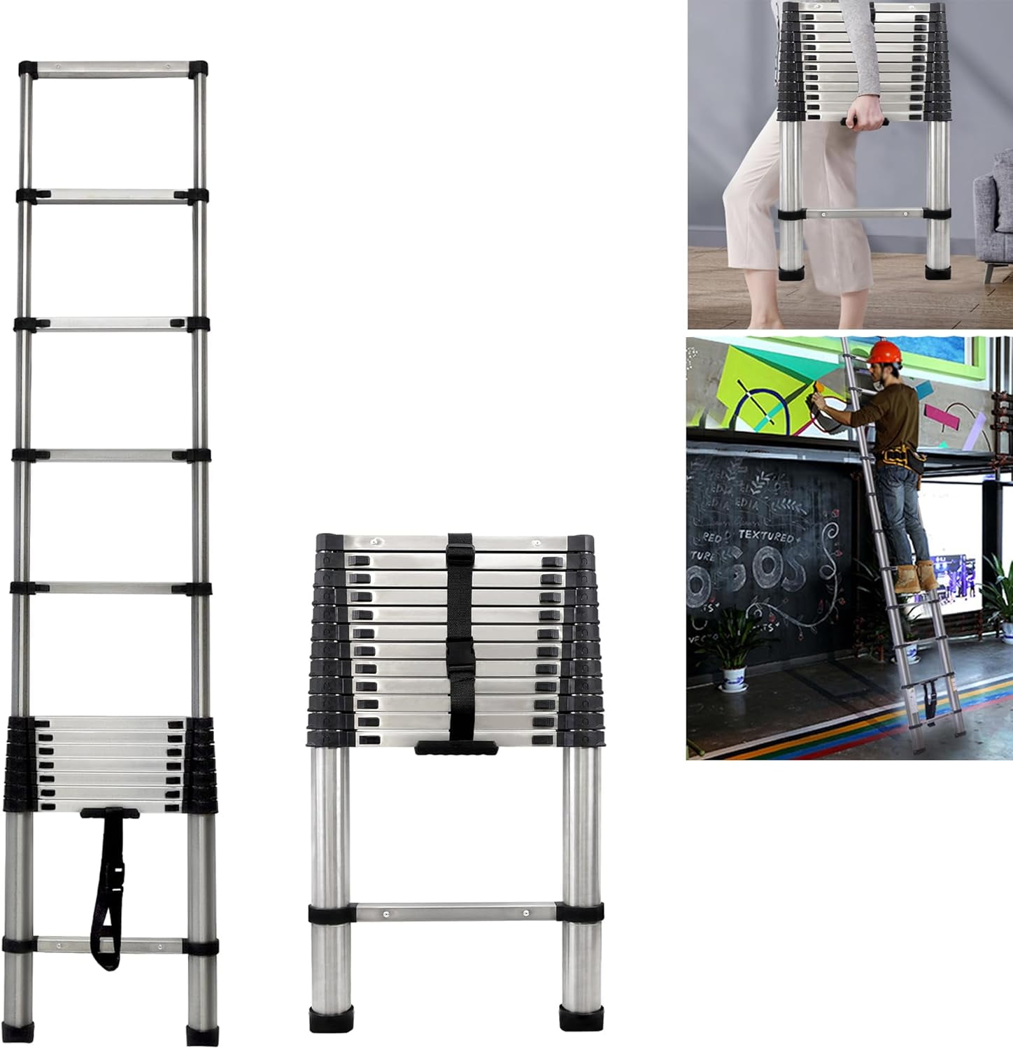 12.5 Feet Heavy Duty Telescopic Ladder Stainless Steel, Straight Ladder ...