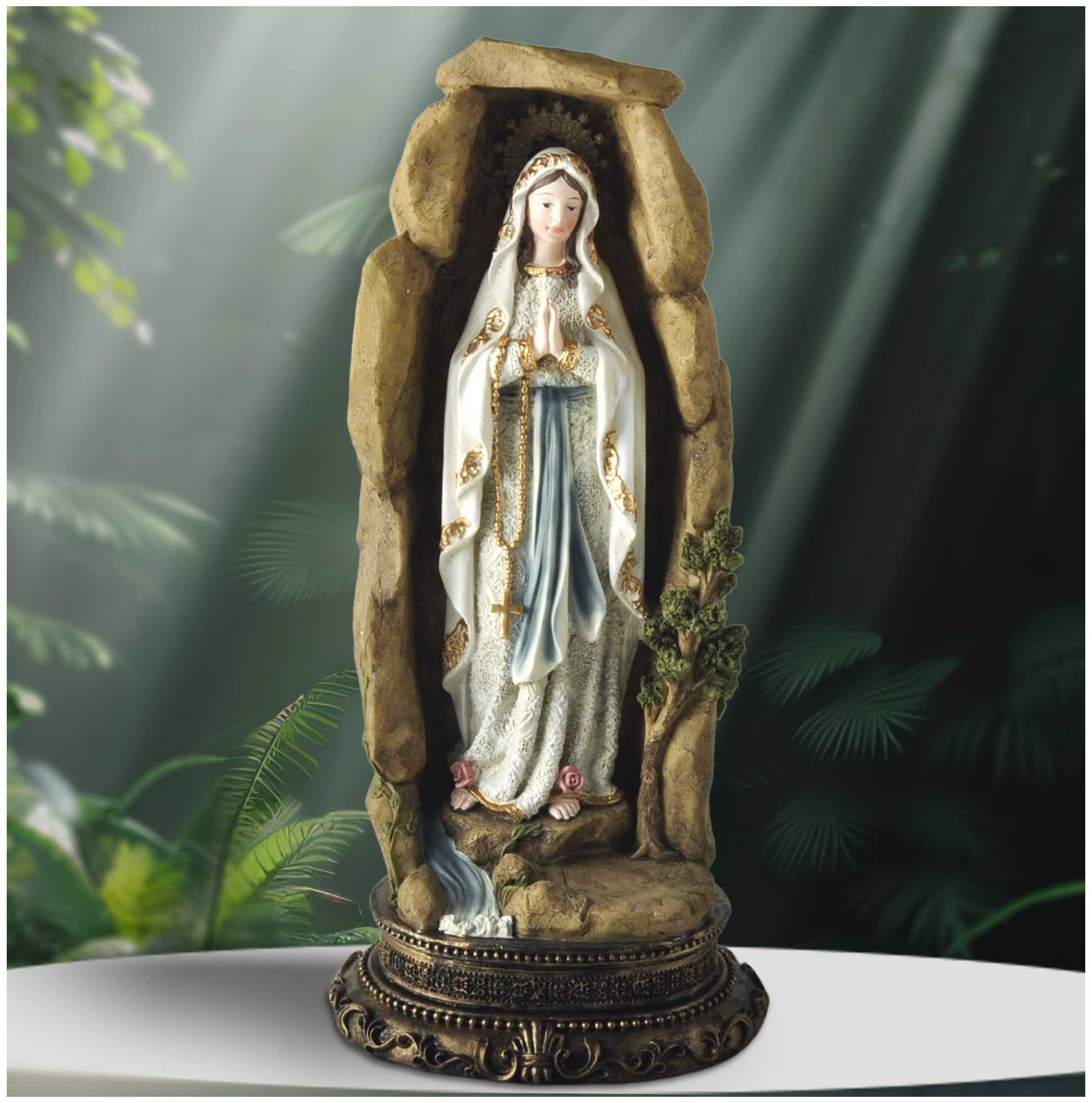 12.5" H Virgin Mary Statue - Our Lady of Lourdes in a Stone Cave Statue ...