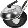 12.5 Inch Carbon Steel Wok For Electric, Induction and Gas Stoves (Lid ...