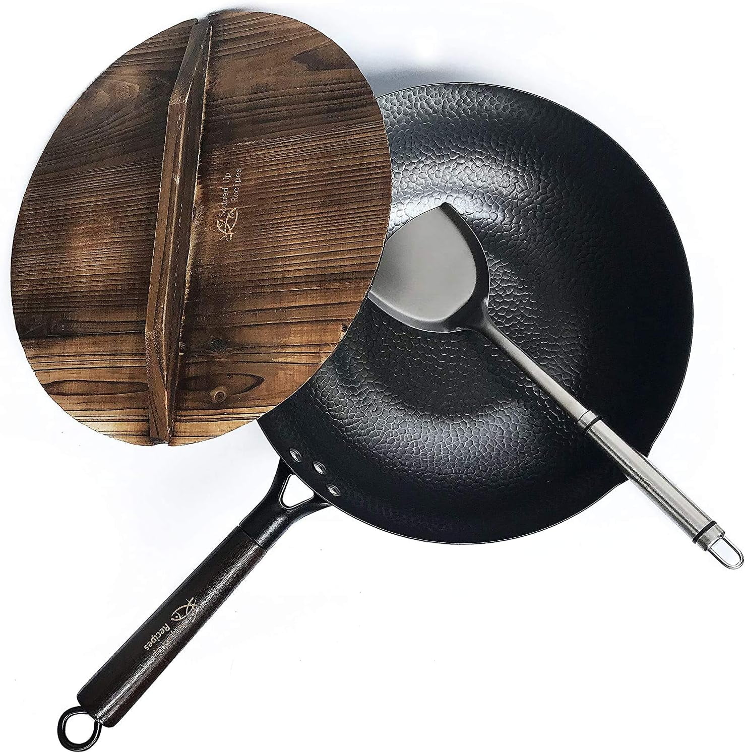 12.5 Inch Carbon Steel Wok For Electric, Induction and Gas Stoves (Lid ...