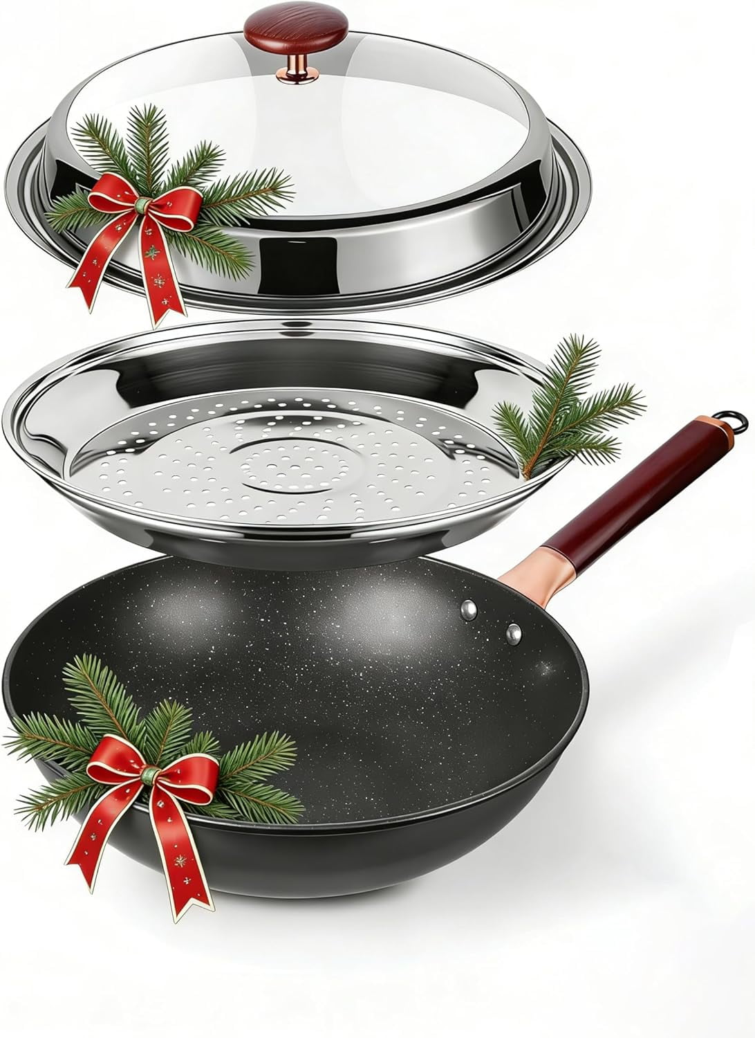 12.5-Inch Carbon Steel Wok Pan with Lid: Woks & Stir-Fry Pans Nonstick ...