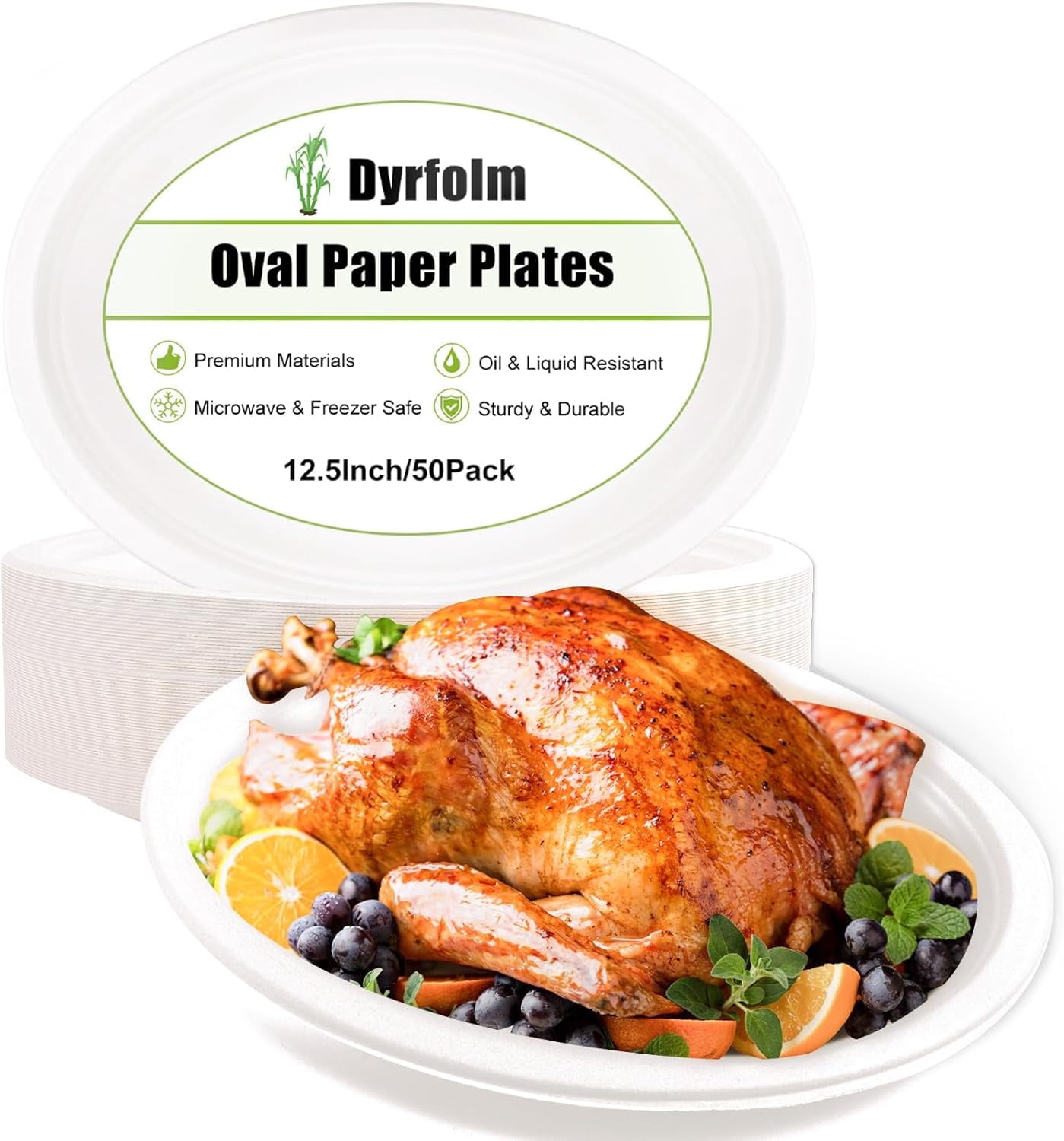 12.5 Inch Oval Paper Plates,10 Pack Disposable Paper Plates,Heavy Duty ...
