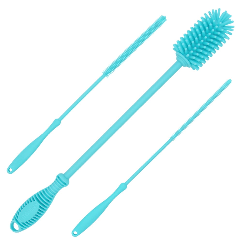 12.5" Silicone Bottle Brush & Straw Cleaner Brush Set for Narrow Neck ...