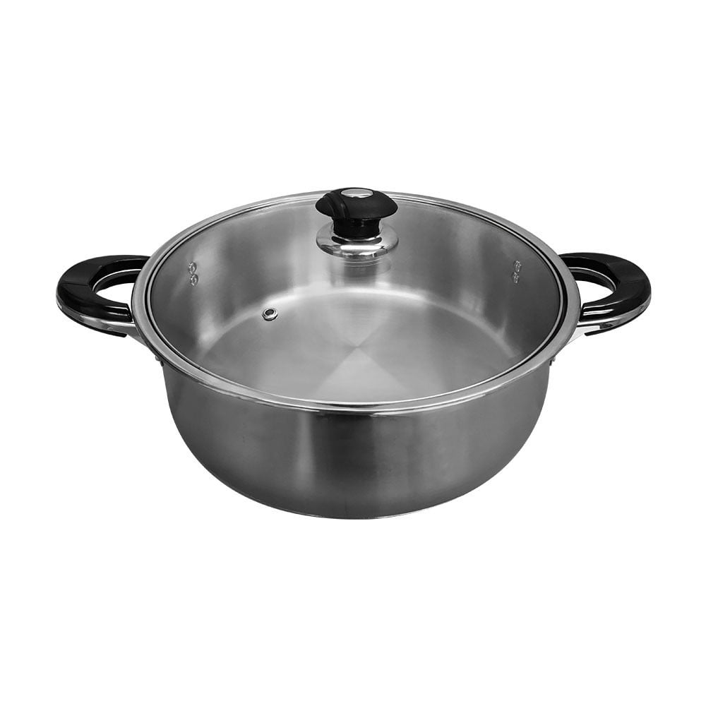 12.5" Stainless Steel Low Pot with Glass Lid, 10 Qt,Saucepan Stock Pot ...