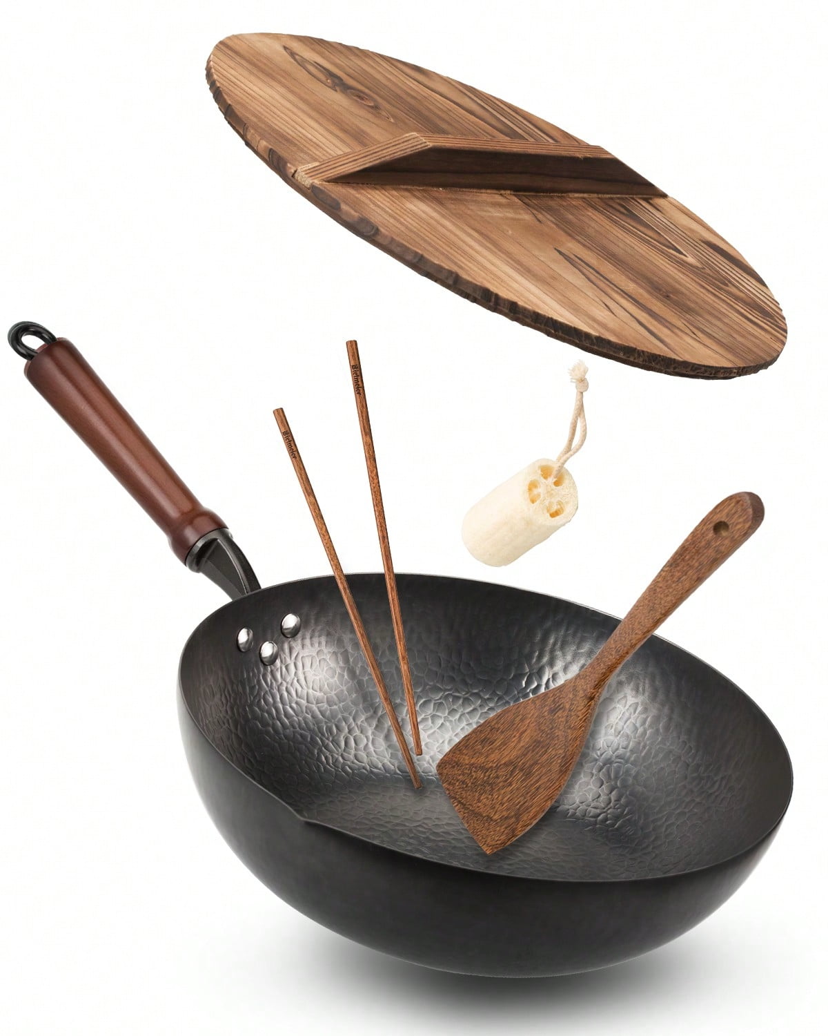 12.5", Woks And Stir Fry Pans With Lid, Carbon Steel Wok With Cookware ...