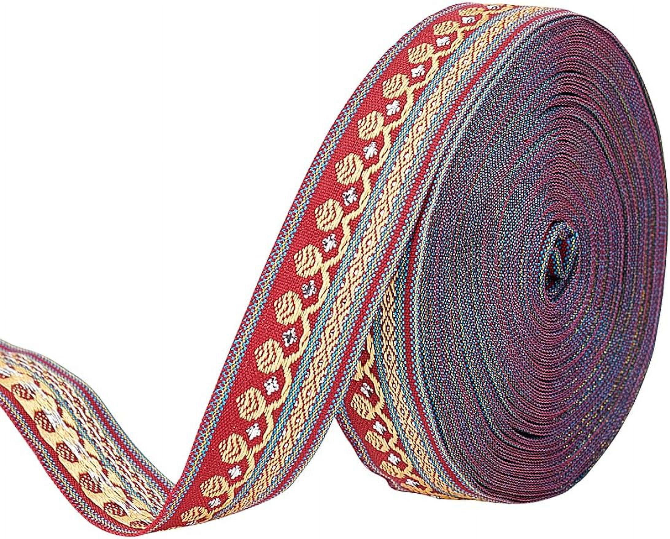 12.5 Yard 20mm Wide Embroidered Woven Ribbon Dark Red Polyester ...