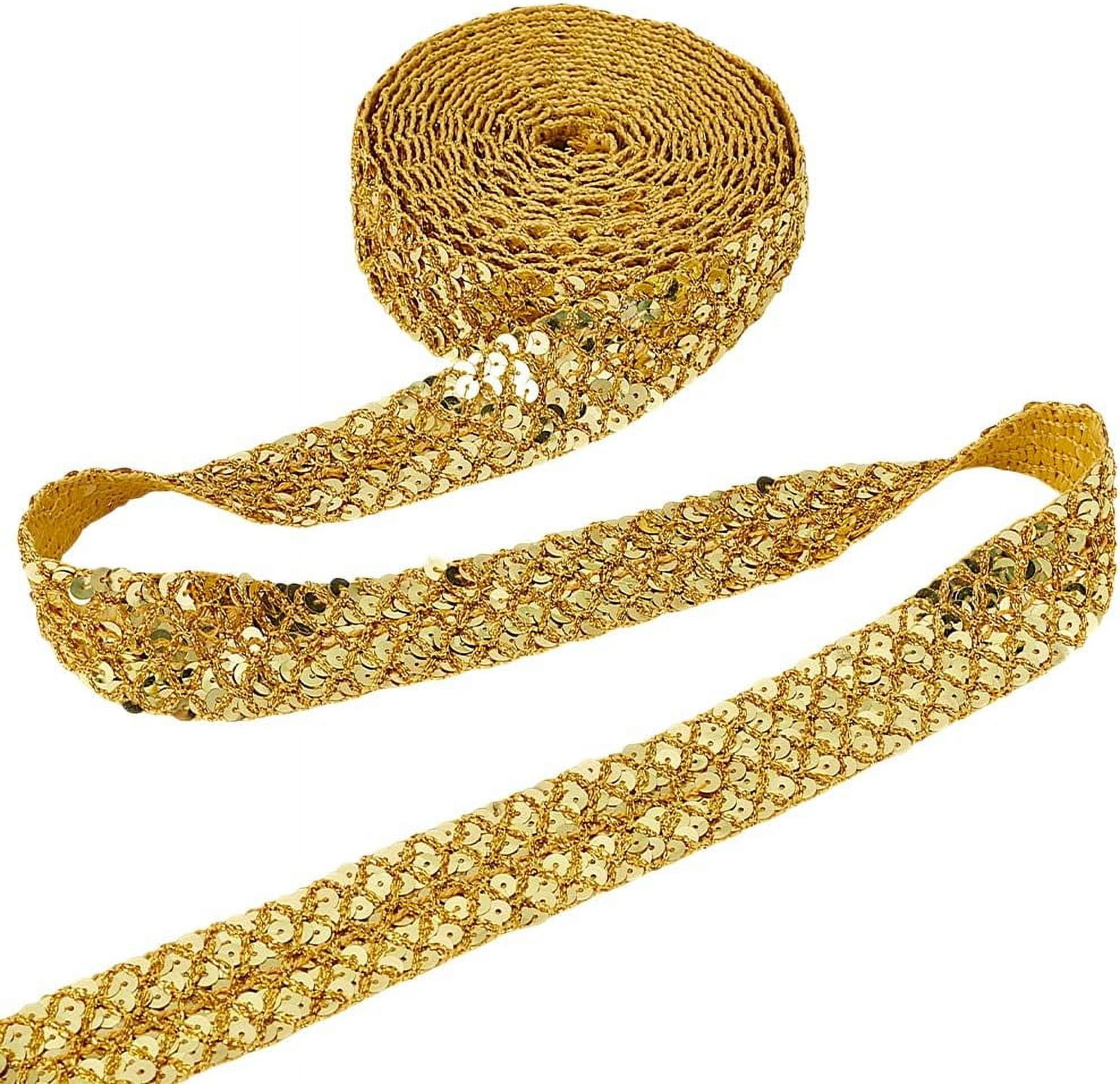 12.5 Yards(11.4m) Ployester Sequin Ribbon Trim Flat Gold 35mm(1.38inch ...
