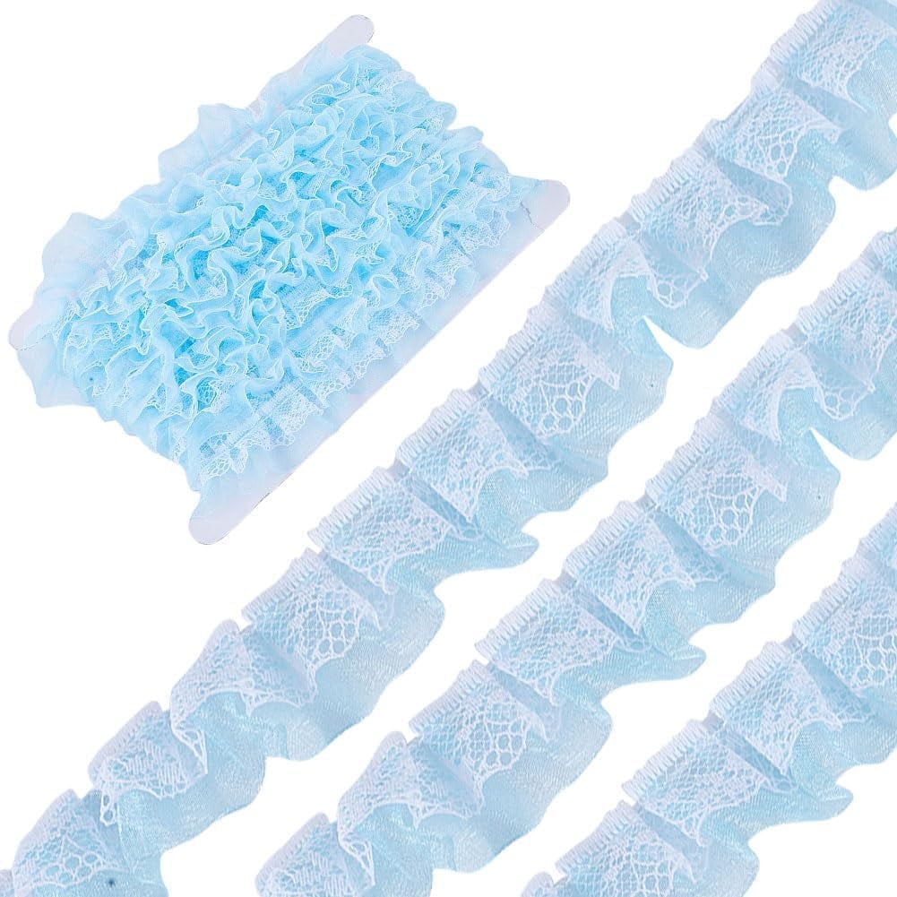 12.5 Yards 2 Layer Double Pleated Organza Lace Edge Ribbons Ruffled ...