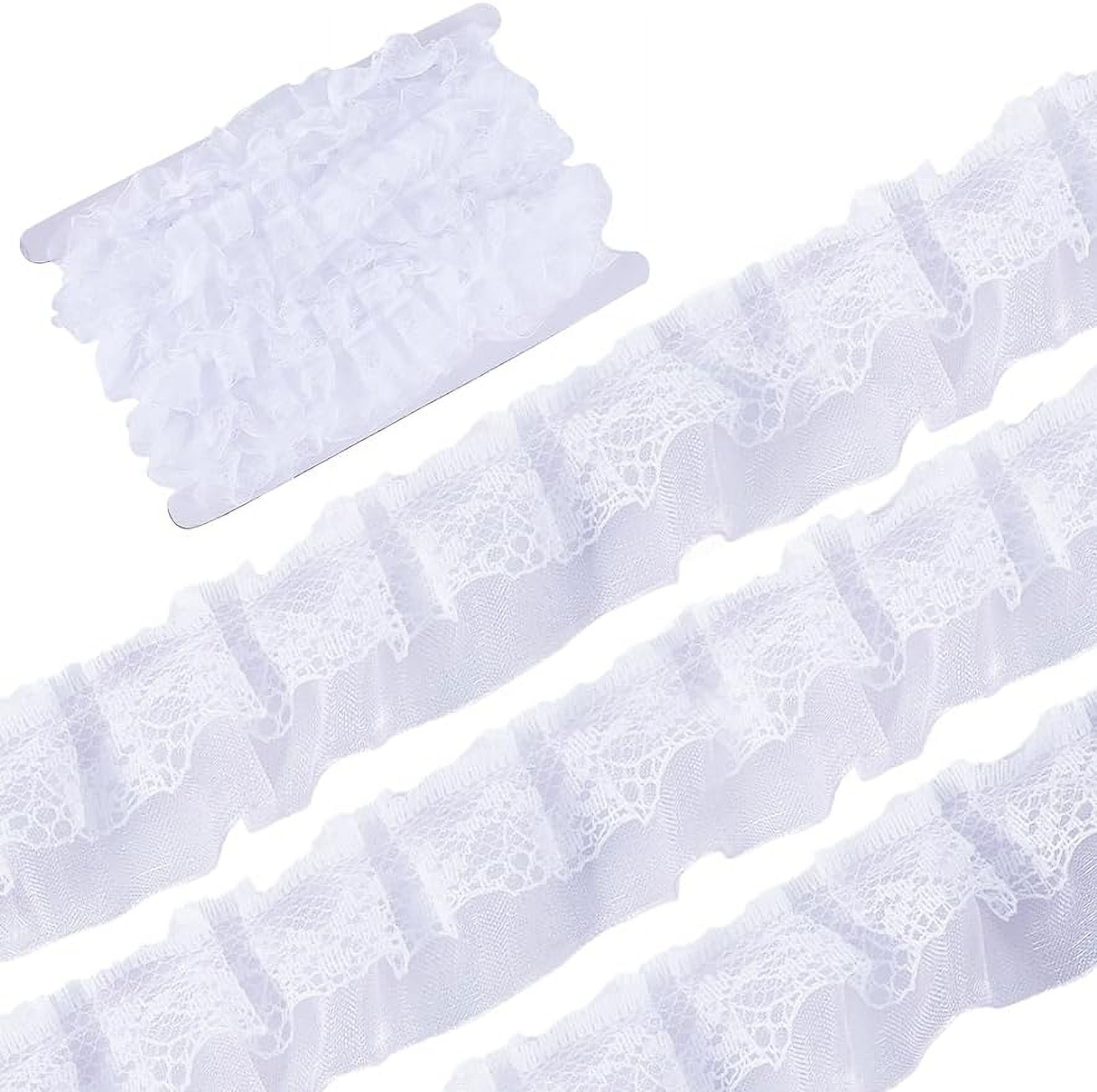 12.5 Yards White Double Layers Organza Lace Ribbon Pleated Satin Lace ...