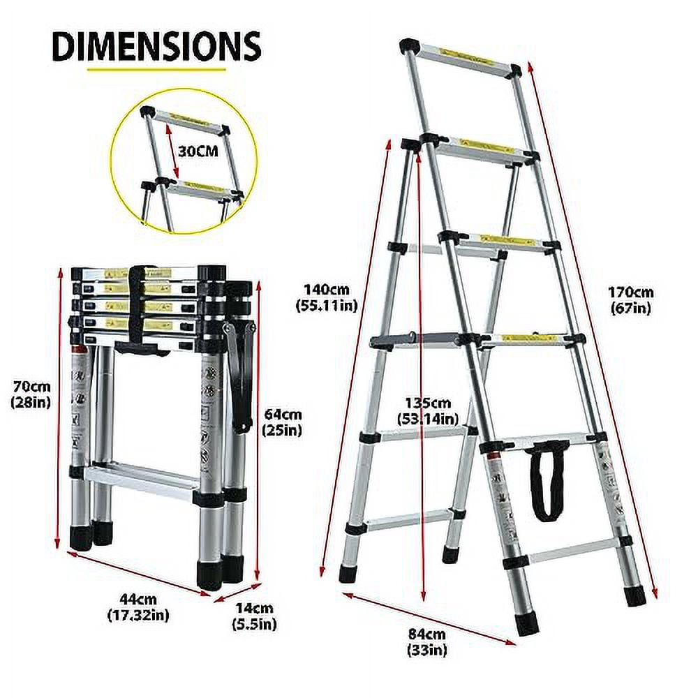 12.5 ft Extension Ladder Aluminum Telescoping Ladder Extension Ladder ...