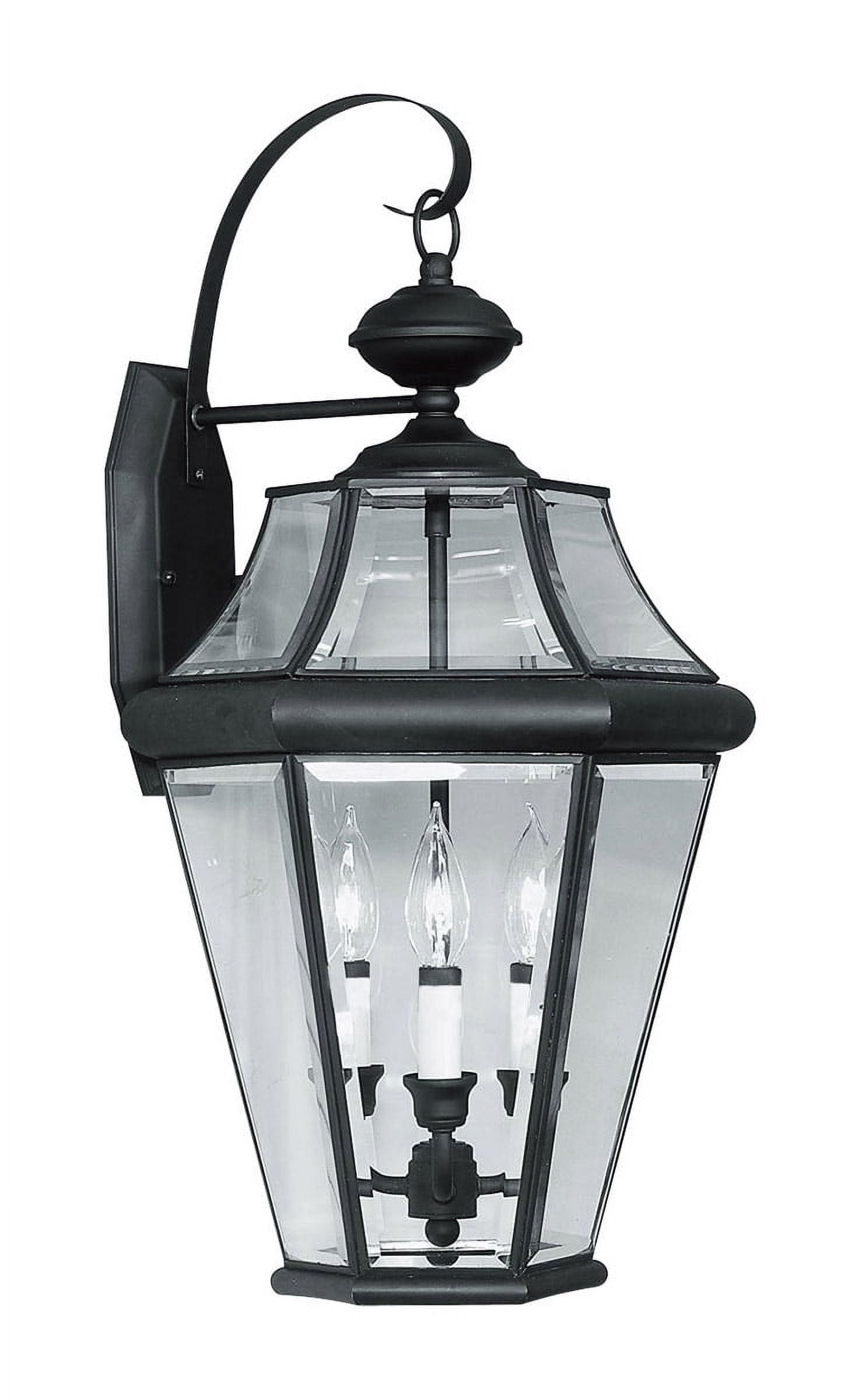 12.5 inch 3 Light Black Outdoor Wall Lantern Pendant Lighting Fixture with Clear Beveled Glass ...