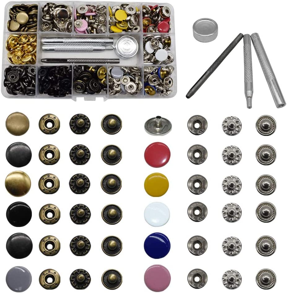 12.5 mm Snap Fastener Kit 12 Colors 120 Sets Clothing Snaps Metal Solid ...