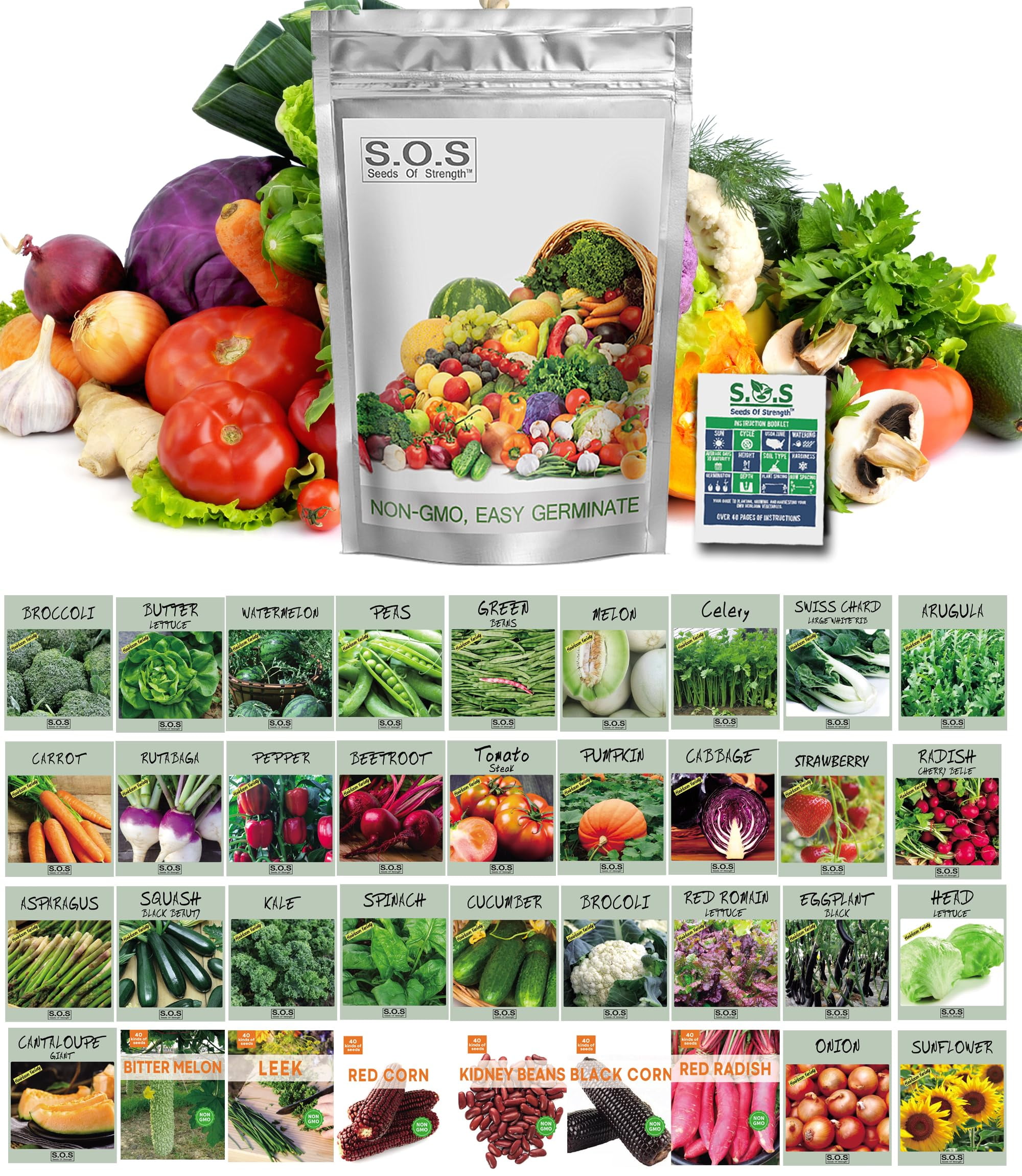 12,500+ Vegetable FruitTRDN Seeds for a Bountiful Garden: 40 Heirloom Varieties, Non-GMO ...