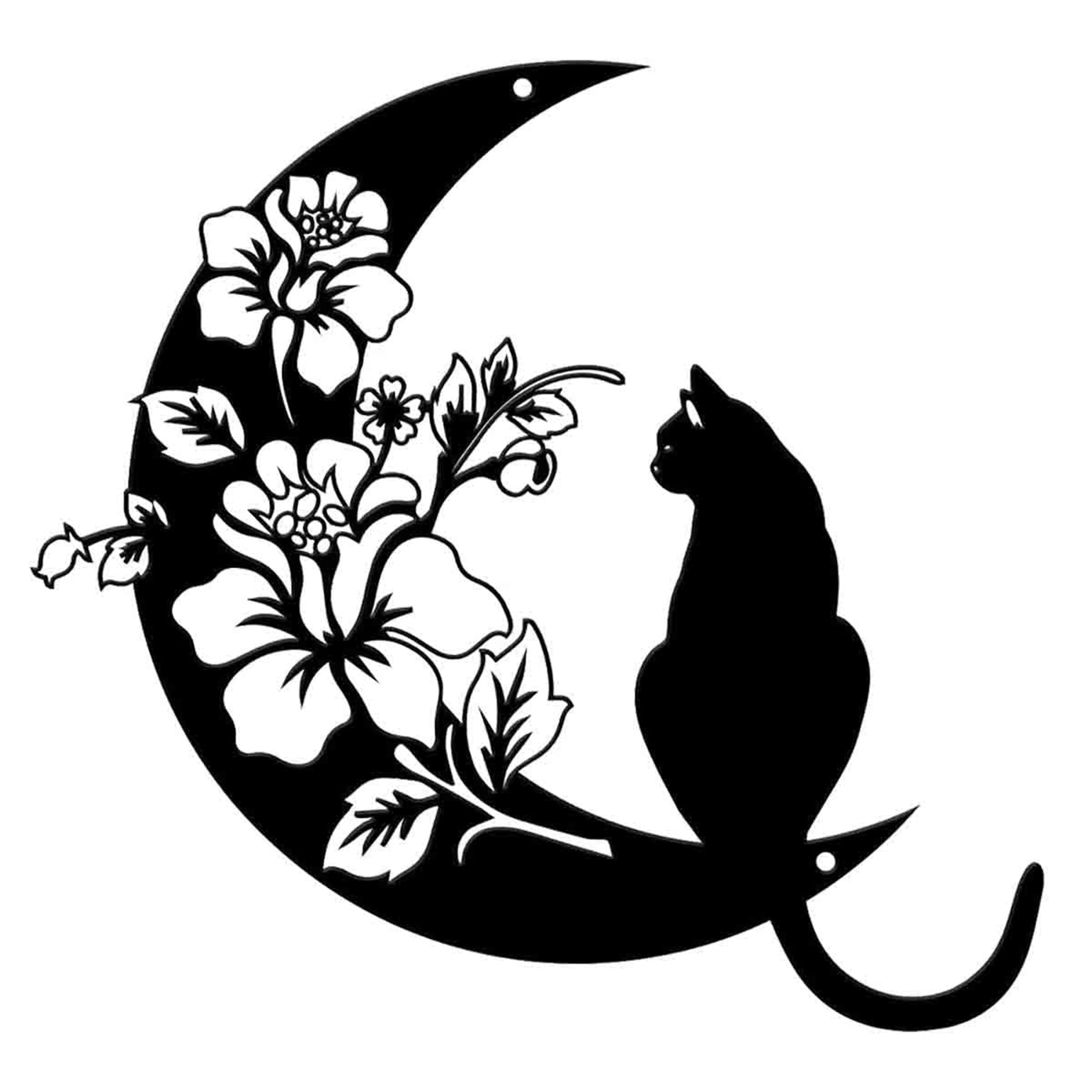 12.56×12.56 Inches Cat Moon Metal Wall Mounted Pediments Home Decor ...