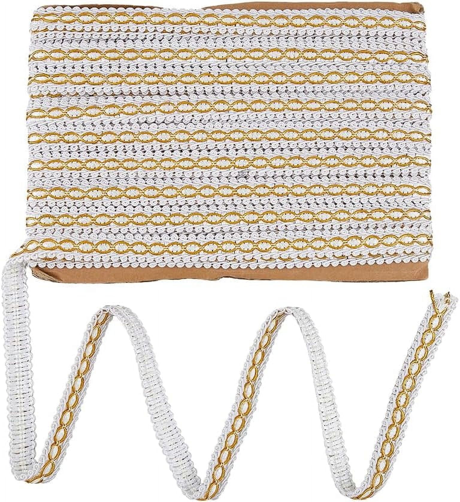 12.58 Yards(11.5m) Gimp Braid Trim White and Golden Polyester Lace ...