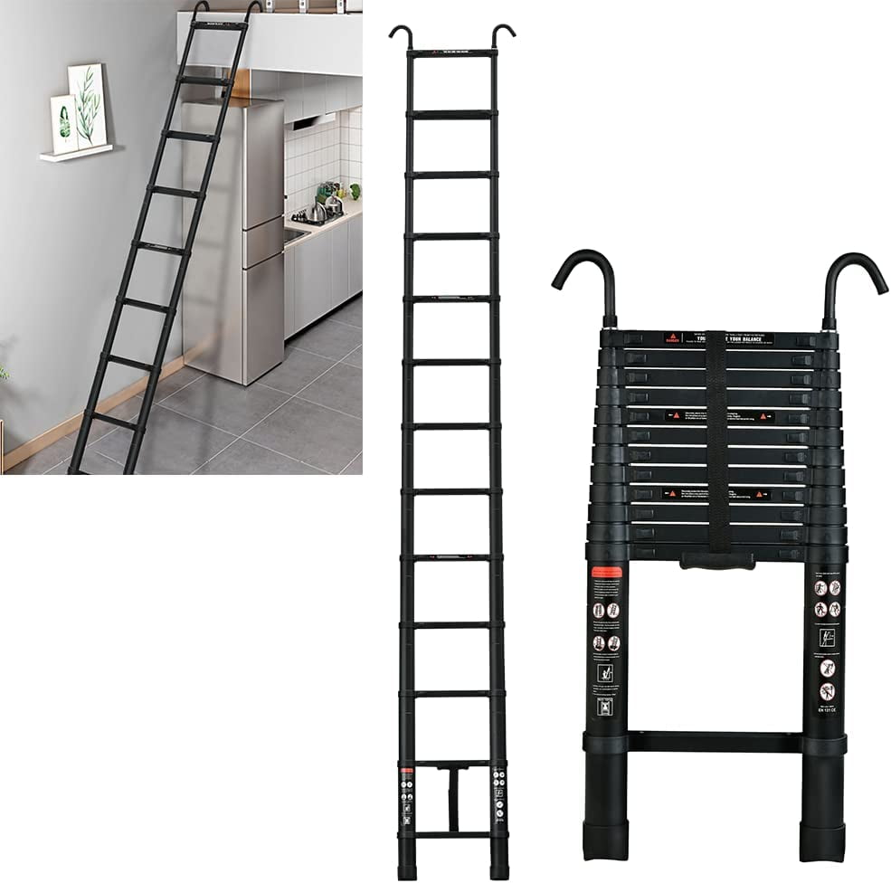 12.5FT/3.8M Telescopic Ladder, One Button Retraction Aluminum ...