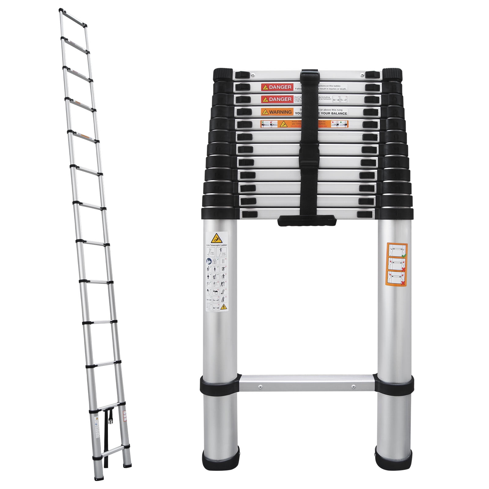 12.5FT 3.8M Telescoping Ladder Aluminum Multi-purpose Extension Ladder ...