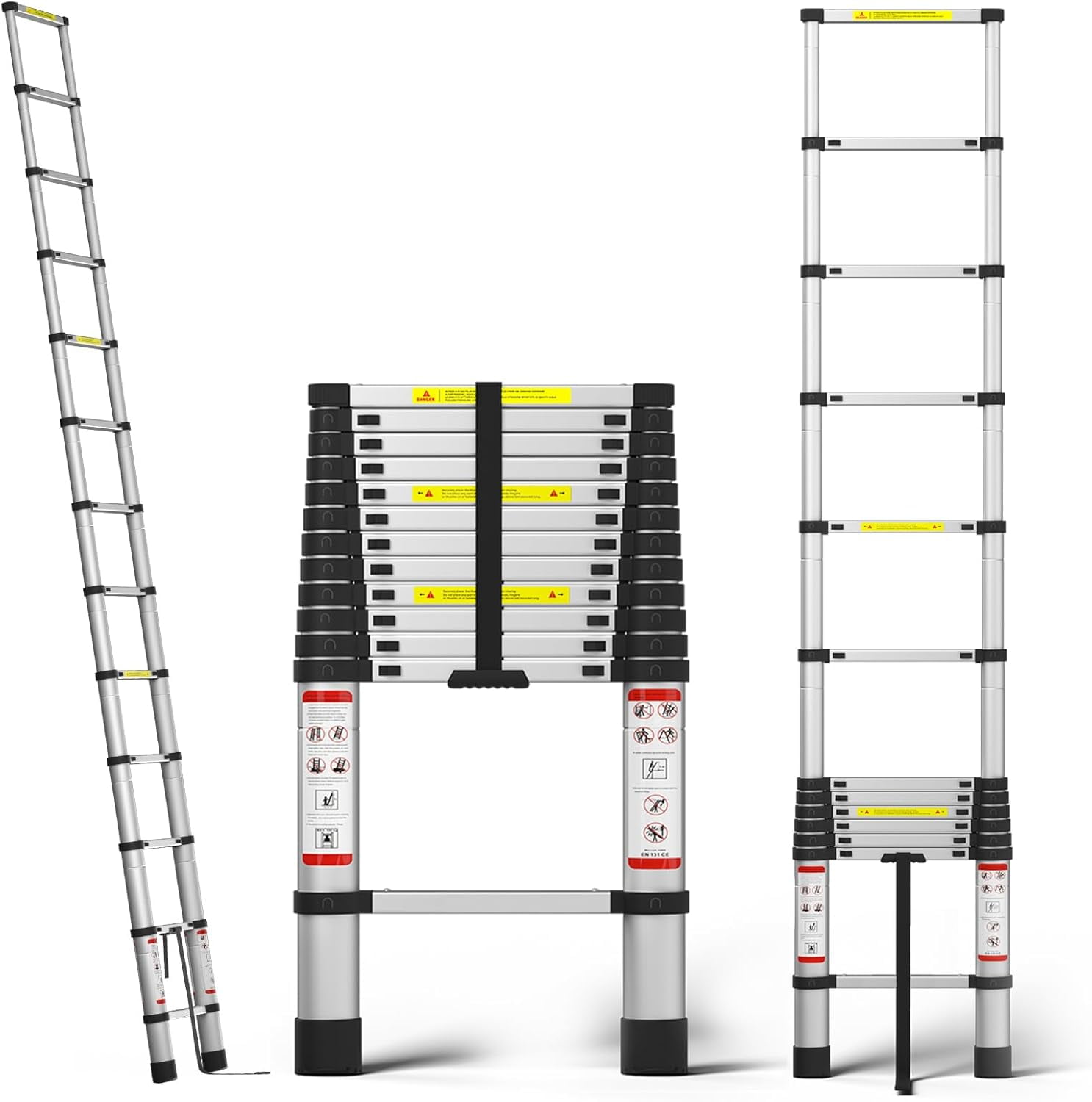 12.5FT Aluminum Telescoping Ladder, Lightweight Compact Folding Ladder ...