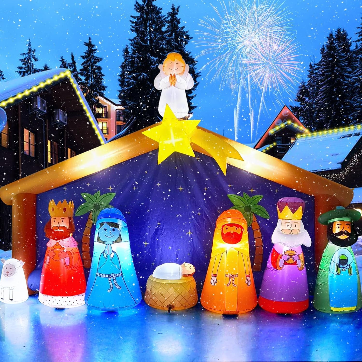 12.5FT Christmas Inflatable Nativity Scene with LED Light, Kalolary ...