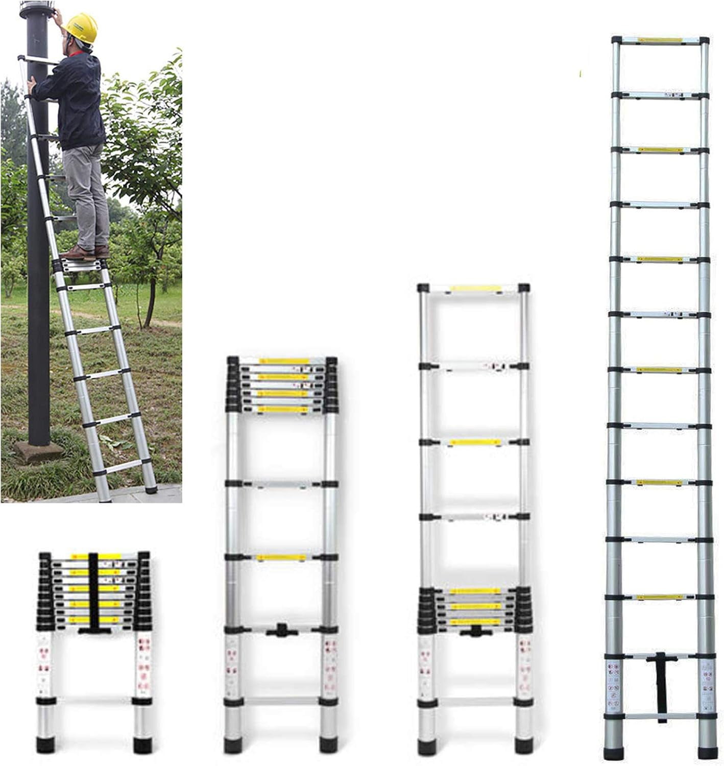 12.5FT Extendable Ladder Telescopic Folding Compact Light Weight ...
