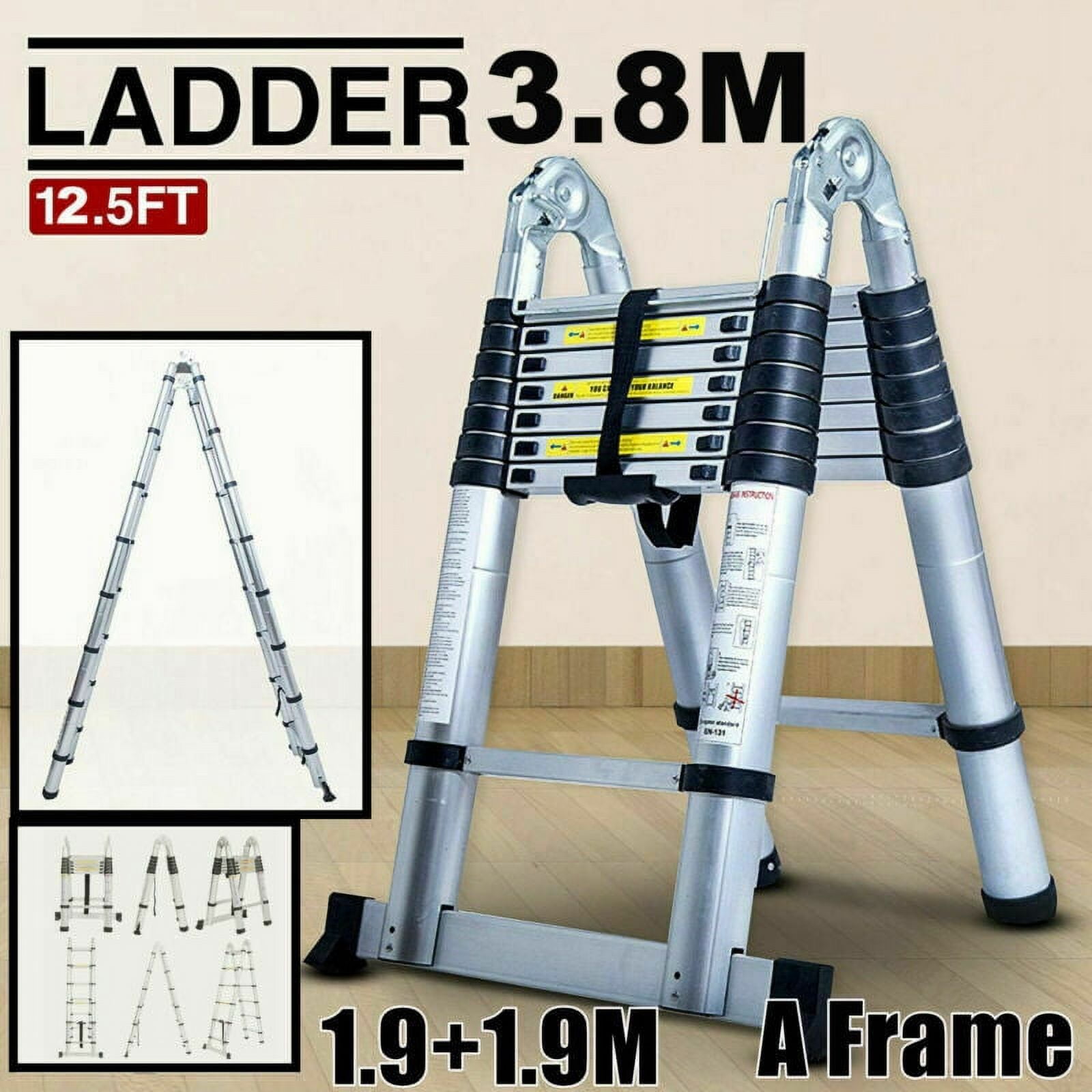 12.5FT Extension Telescopic A-Frame Ladder, Multi-Purpose Aluminum ...