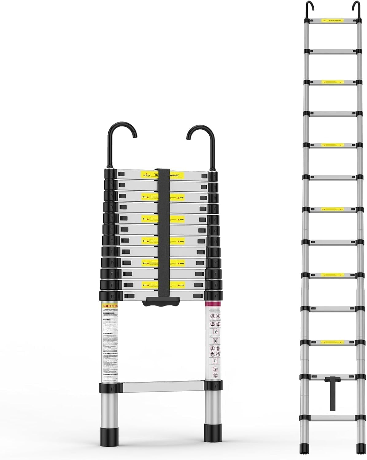 12.5FT Telescoping Ladder, 13-Step Aluminum Extension Ladder with J ...