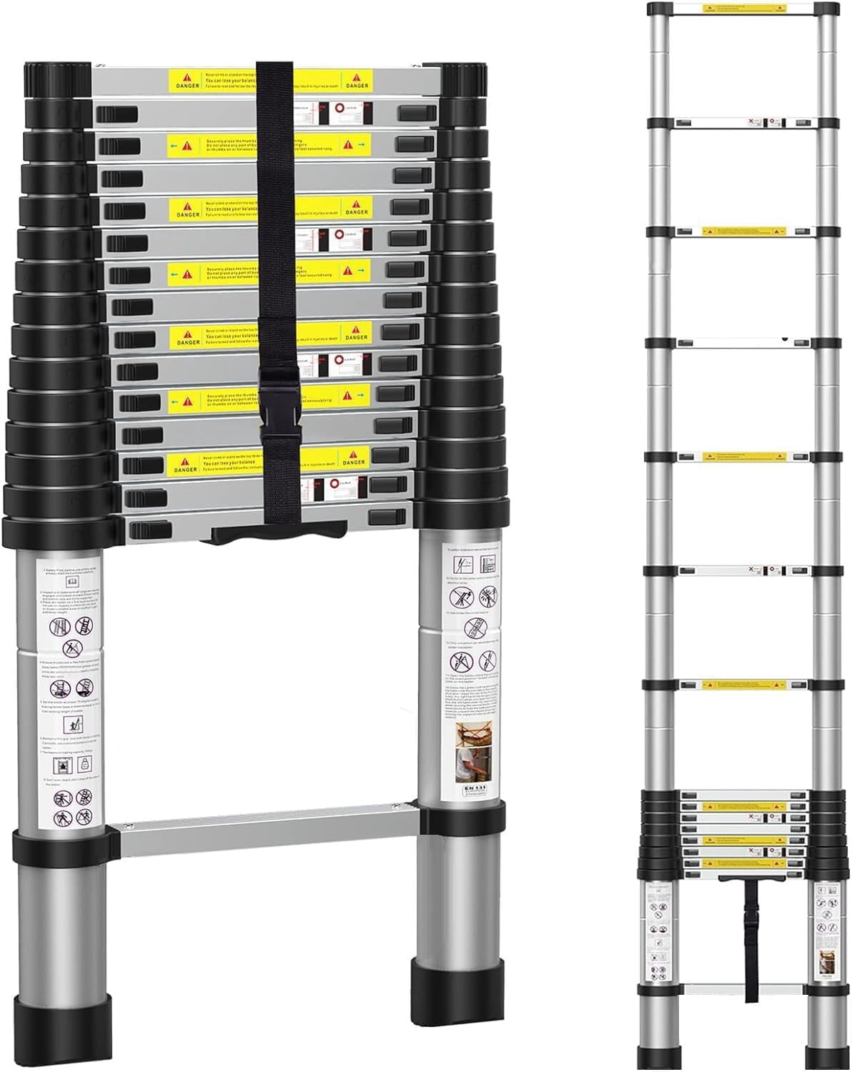 12.5FT Telescoping Ladder, Portable Aluminum Extension Ladder w ...