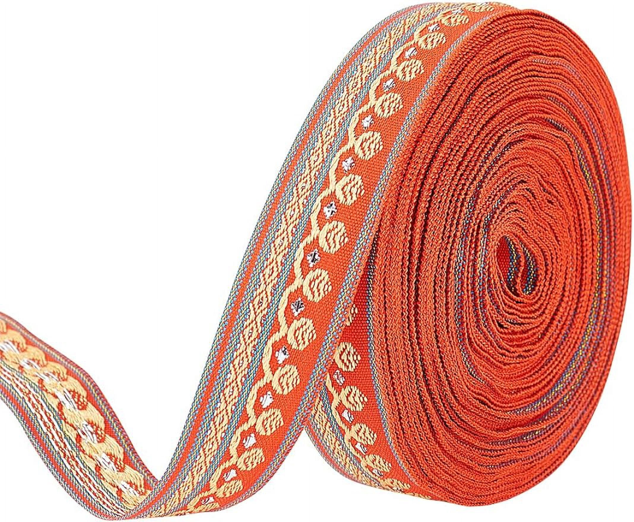 12.5Yard 20mm Wide Embroidered Woven Ribbon Orange Red Polyester ...