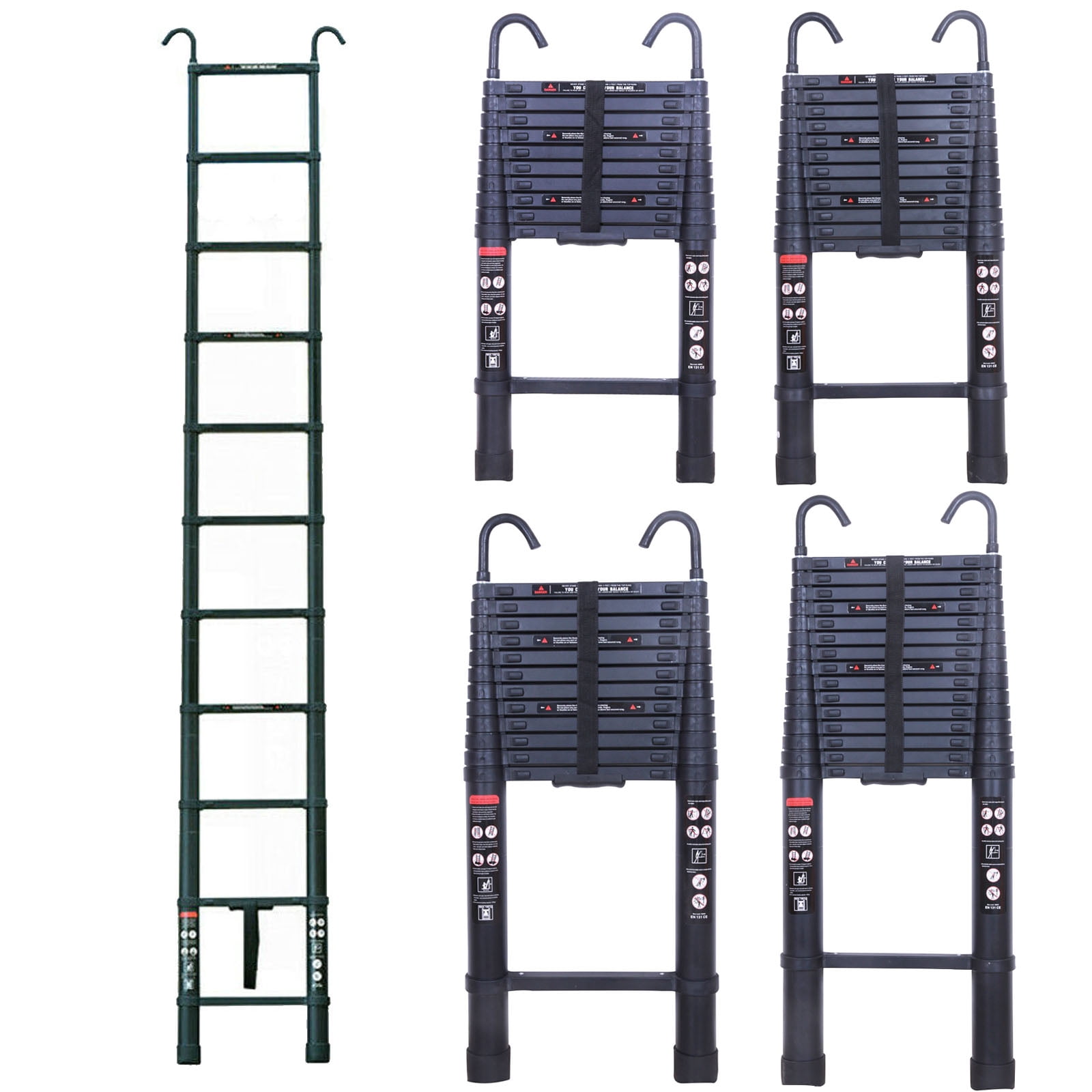 12.5ft Aluminum Extension Ladder Adjustable Height with Detachable ...