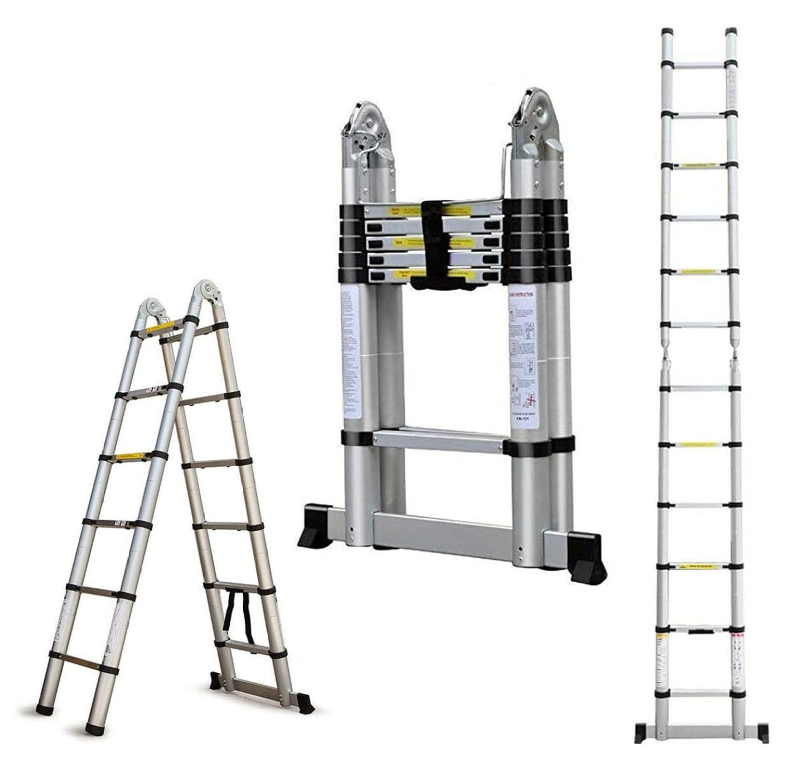 12.5ft Aluminum Telescopic Extension Ladder 6+6 Steps A-Frame Portable ...