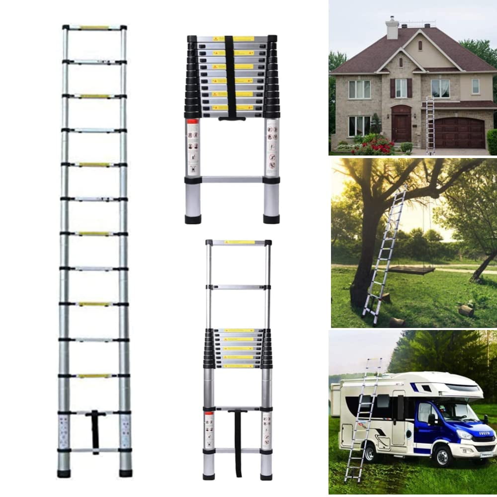 12.5ft Aluminum Telescoping Ladder Folding Extension Step Multi Purpose ...