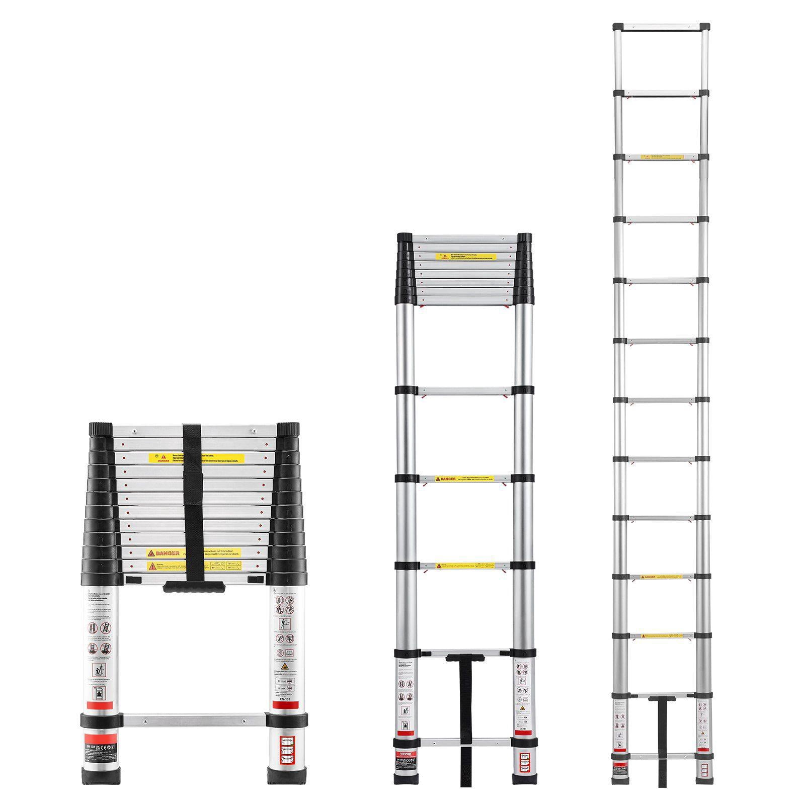12.5ft Aluminum Telescoping Ladder Lightweight Collapsible Extension ...