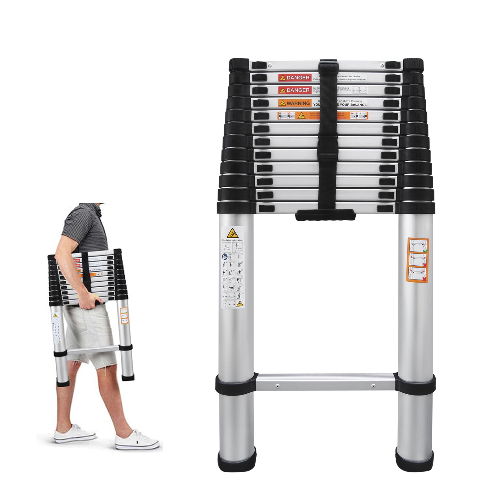 Walmart 12.5ft Aluminum Telescoping Ladder, Adjustable, Folded 2.8ft ...