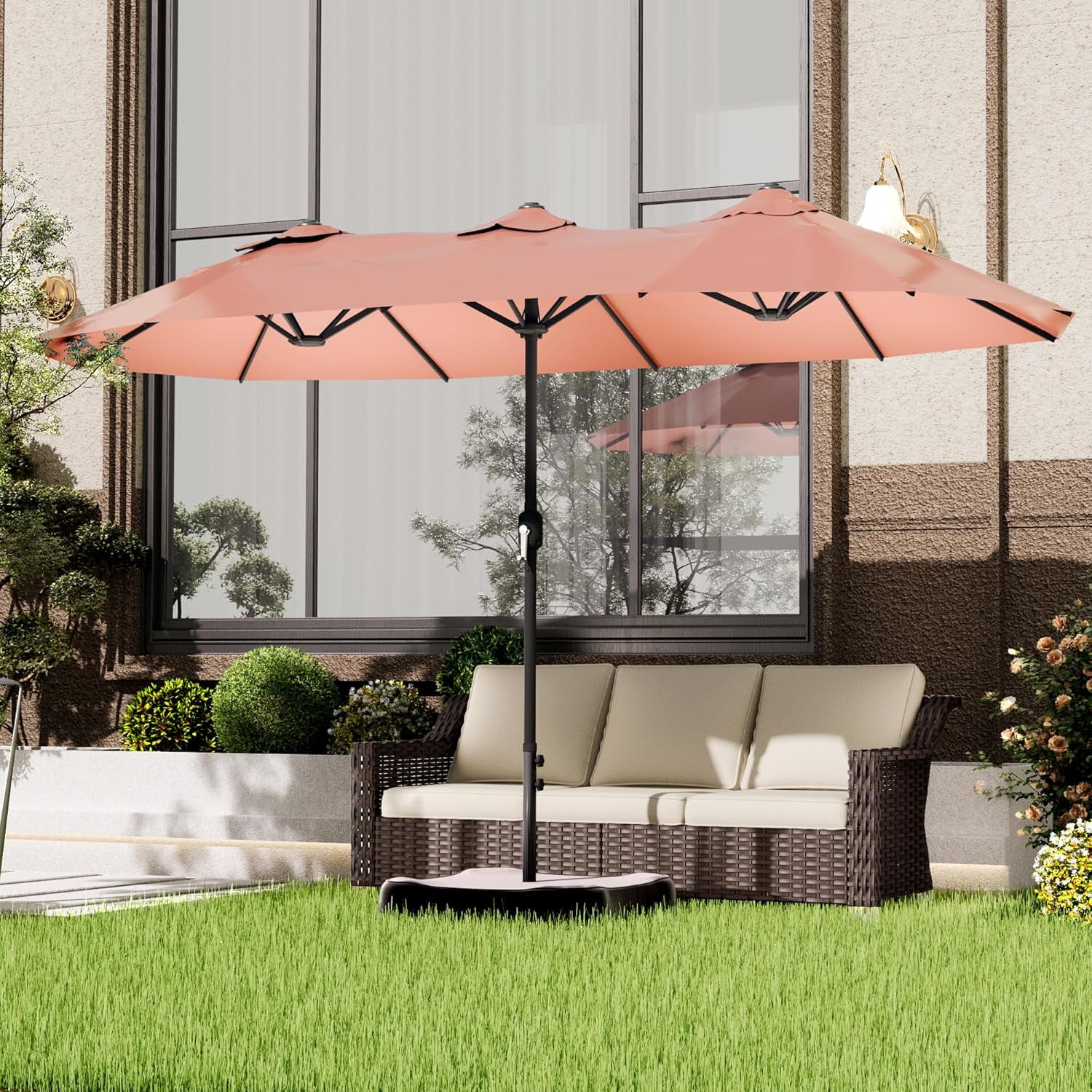 12.5ft Outdoor Market Umbrella with Base Included, Large Double-sided ...