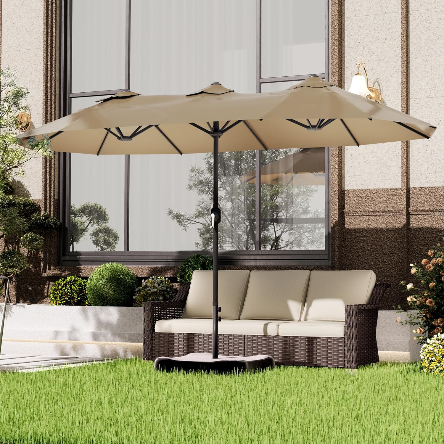 12.5ft Outdoor Patio Umbrella, Double-sided Pool Umbrella with Crank ...
