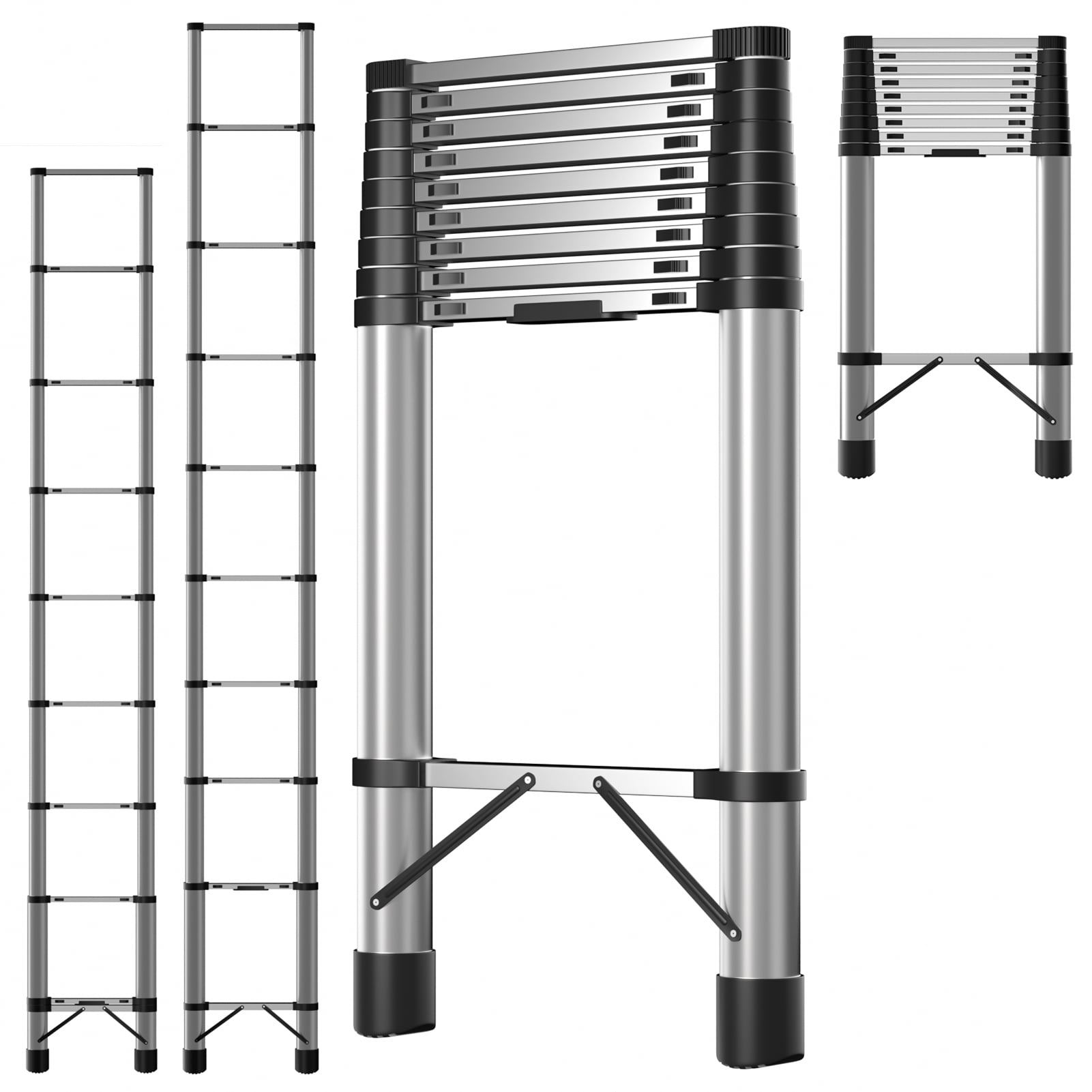 12.5ft Stainless Steel Telescoping Ladder with Secure Locking Mechanism ...