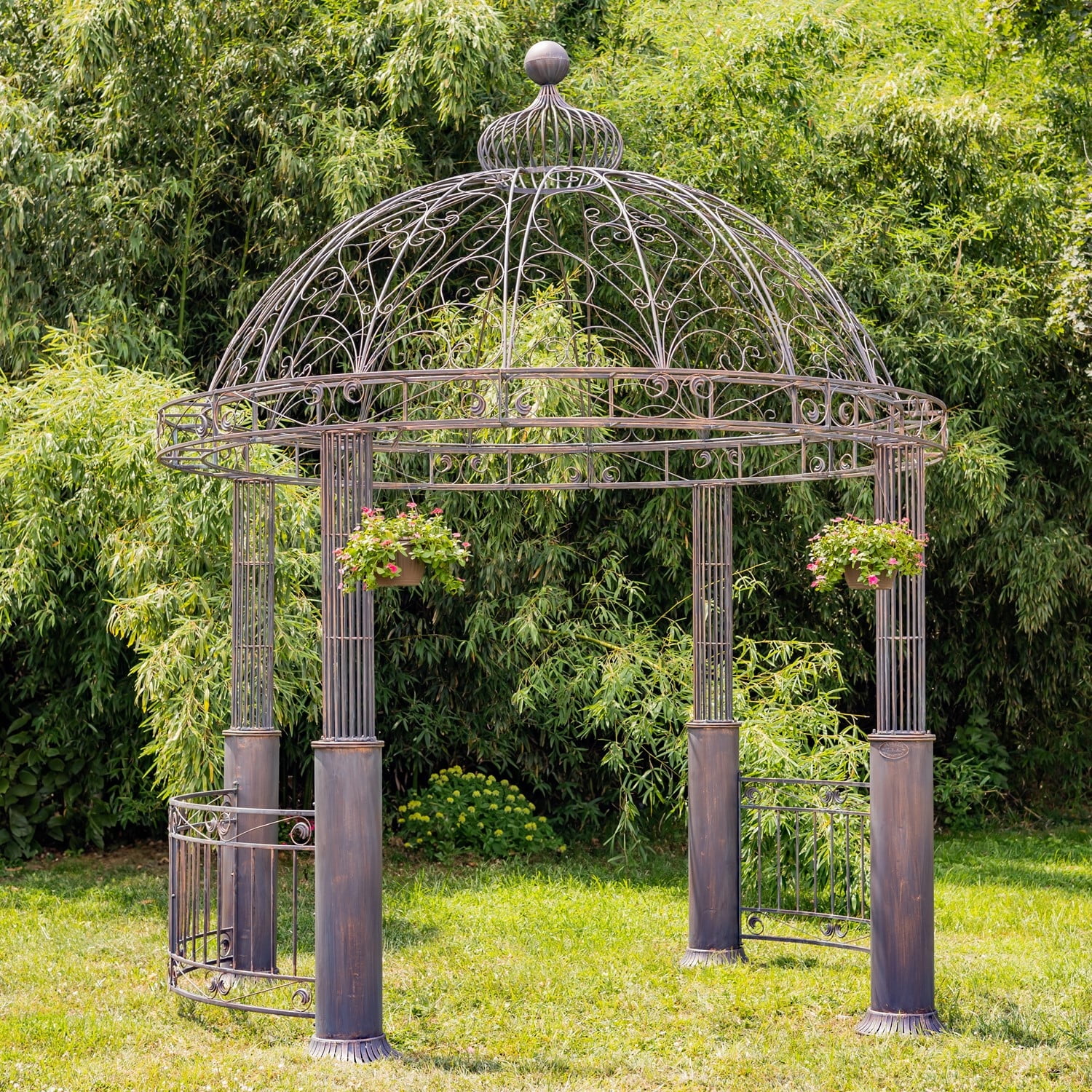 12.5ft. Tall Ornate Round Iron Garden Gazebo in Antique Bronze ...