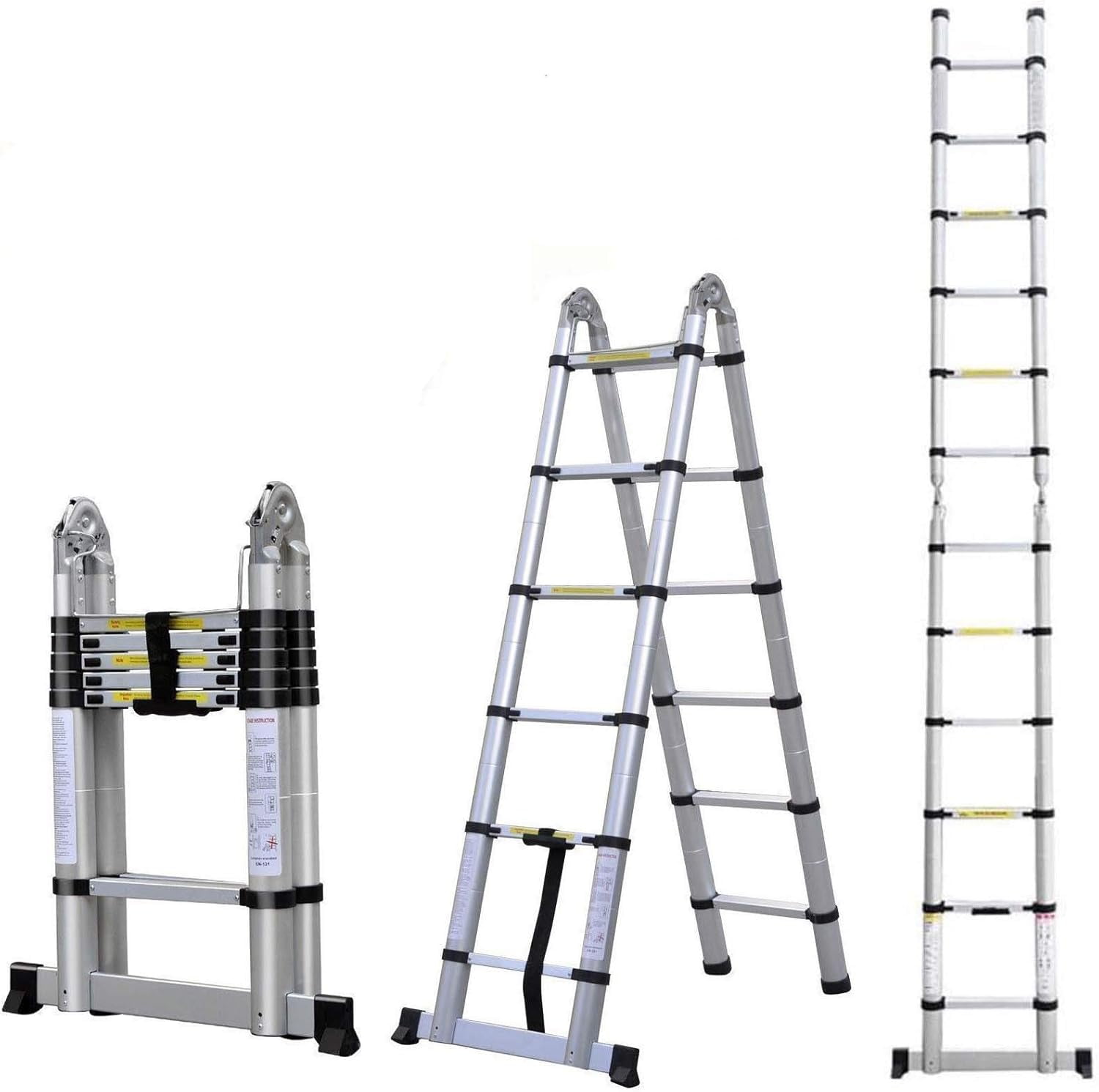 12.5ft Telescopic Ladders Extendable Extension Ladder Portable 3.8m A ...