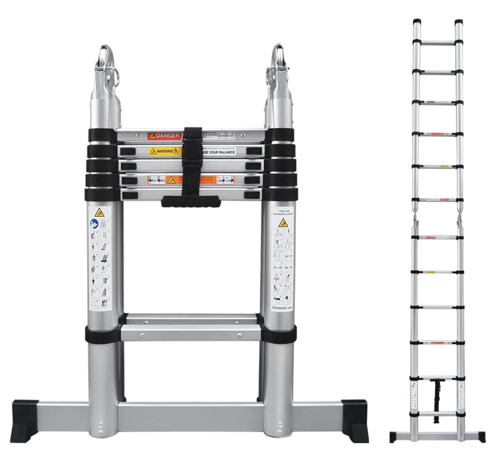 12.5ft Telescoping Ladder Aluminum A-Type or Straight 2-in-1 Portable ...