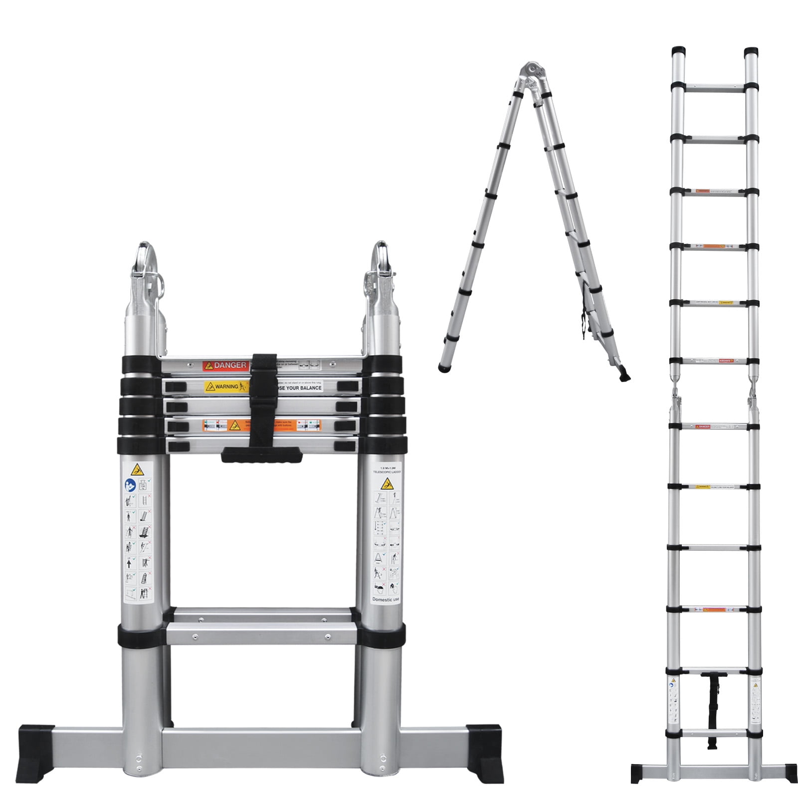 12.5ft Telescoping Ladder Aluminum A-frame Extension Ladder, 6.2ft + 6 ...