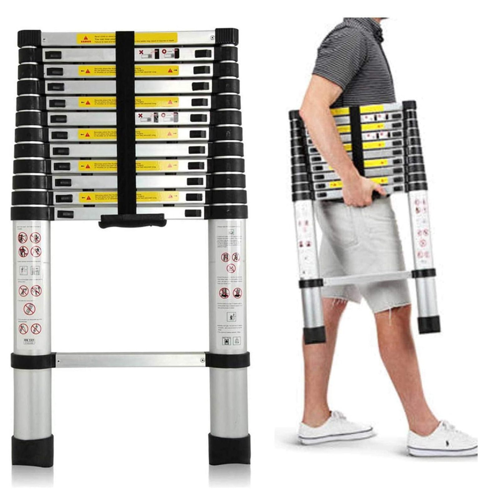 12.5ft Telescoping Ladder Climb Home Builders Attic Loft Work Place ...